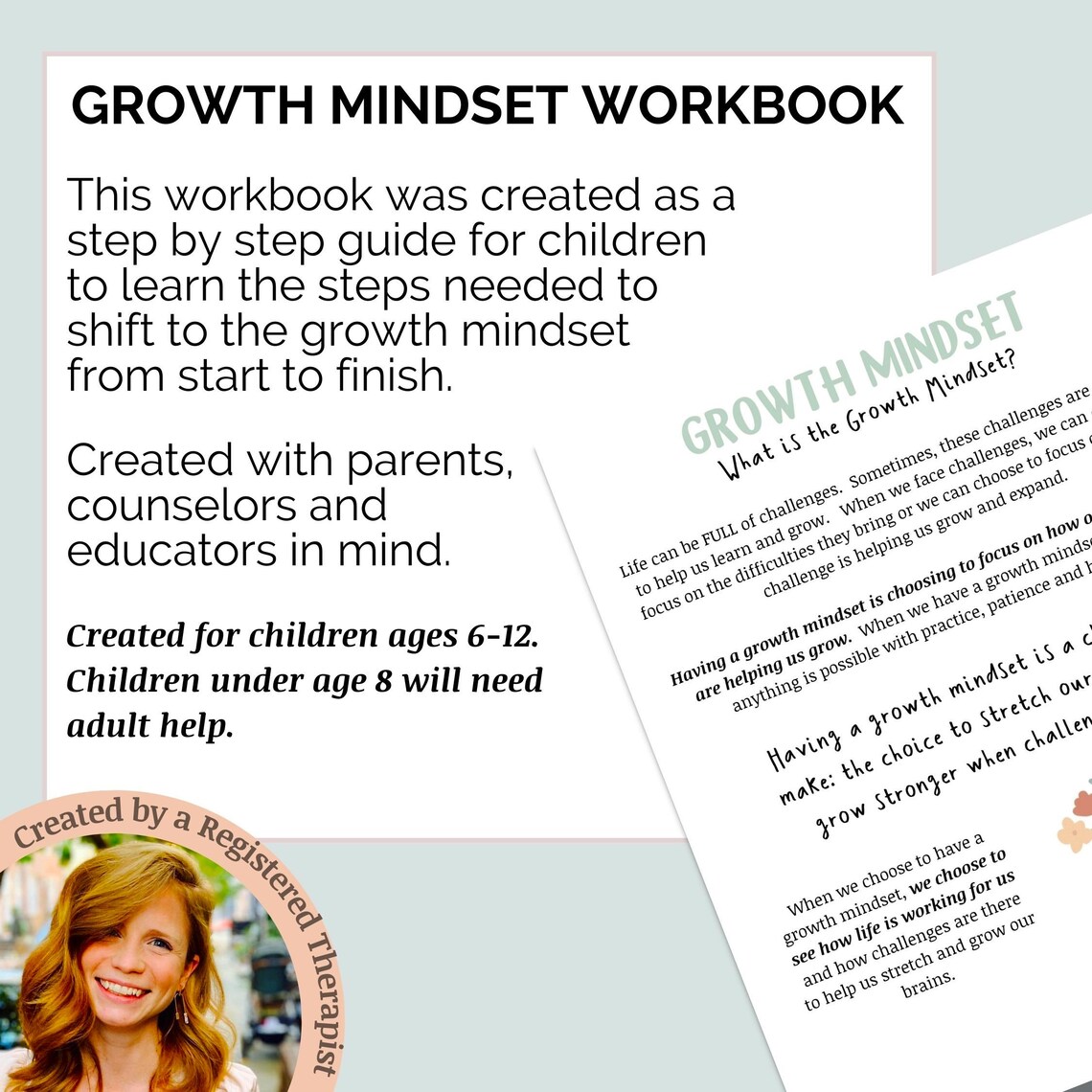 Growth Mindset Therapy Worksheets for Kids, Mindset Workbook for ...
