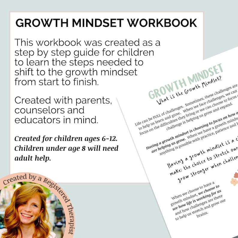 Growth Mindset Therapy Worksheets for Kids, Mindset Workbook for ...