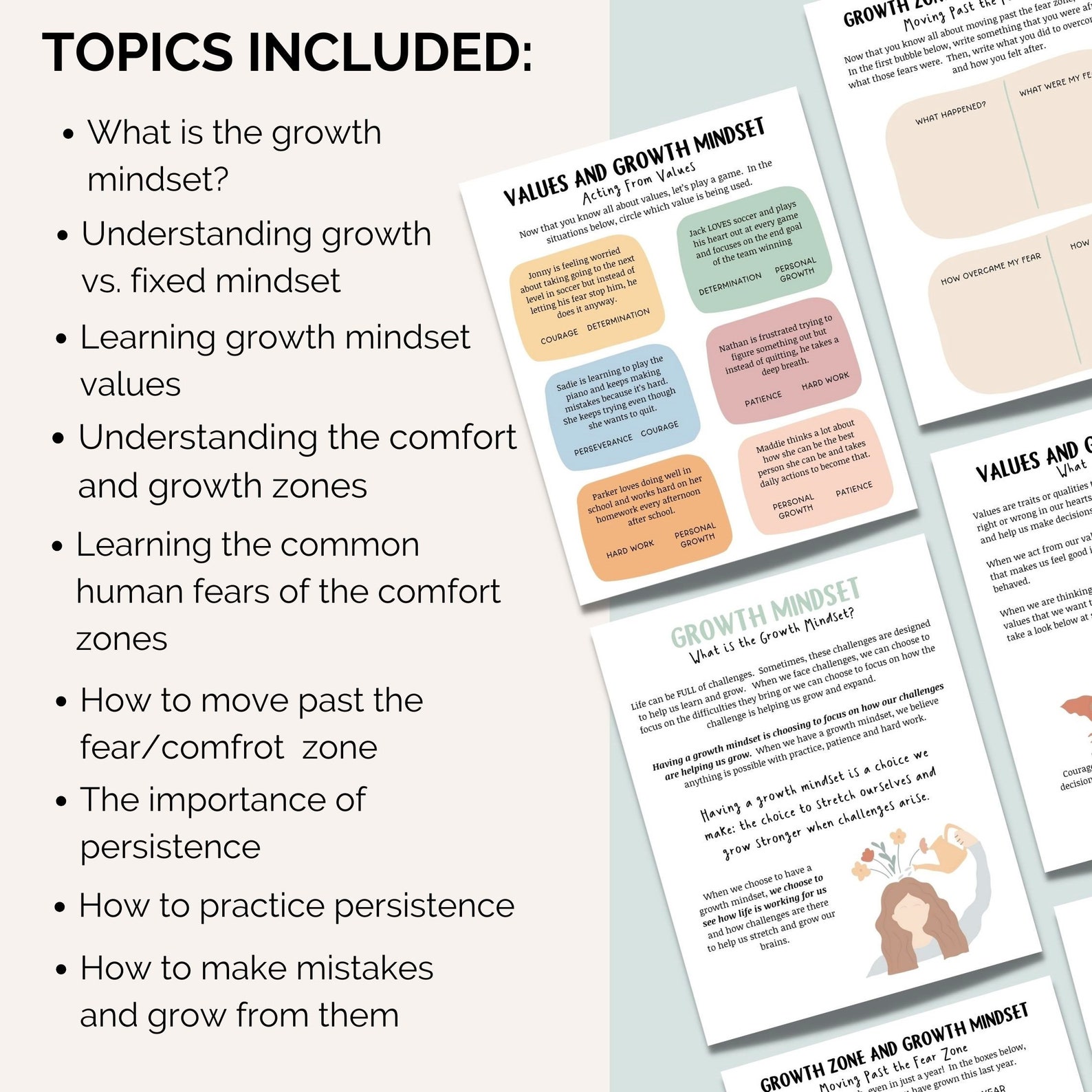 Growth Mindset Therapy Worksheets for Kids, Mindset Workbook for ...