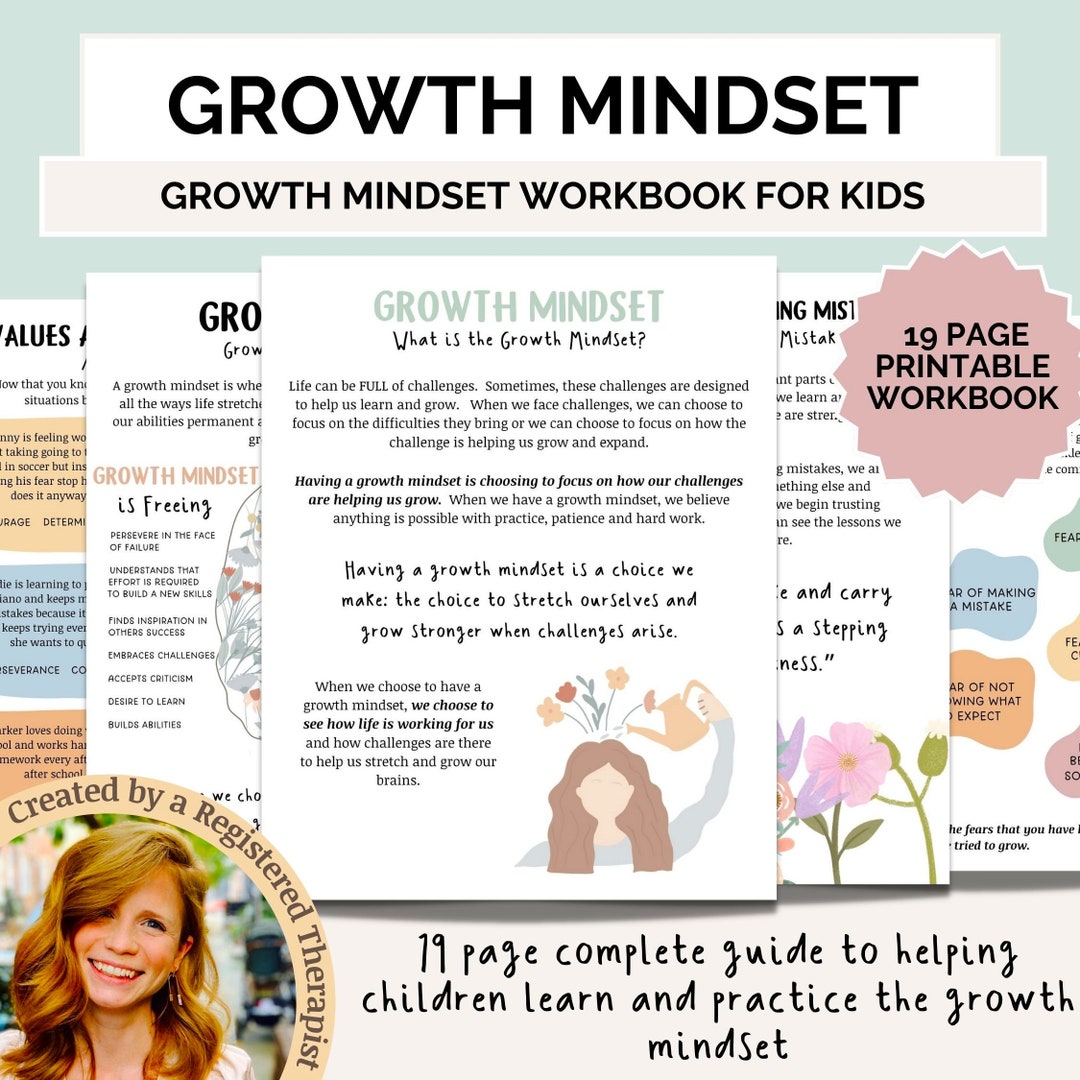 Growth Mindset Therapy Worksheets for Kids, Mindset Workbook for ...
