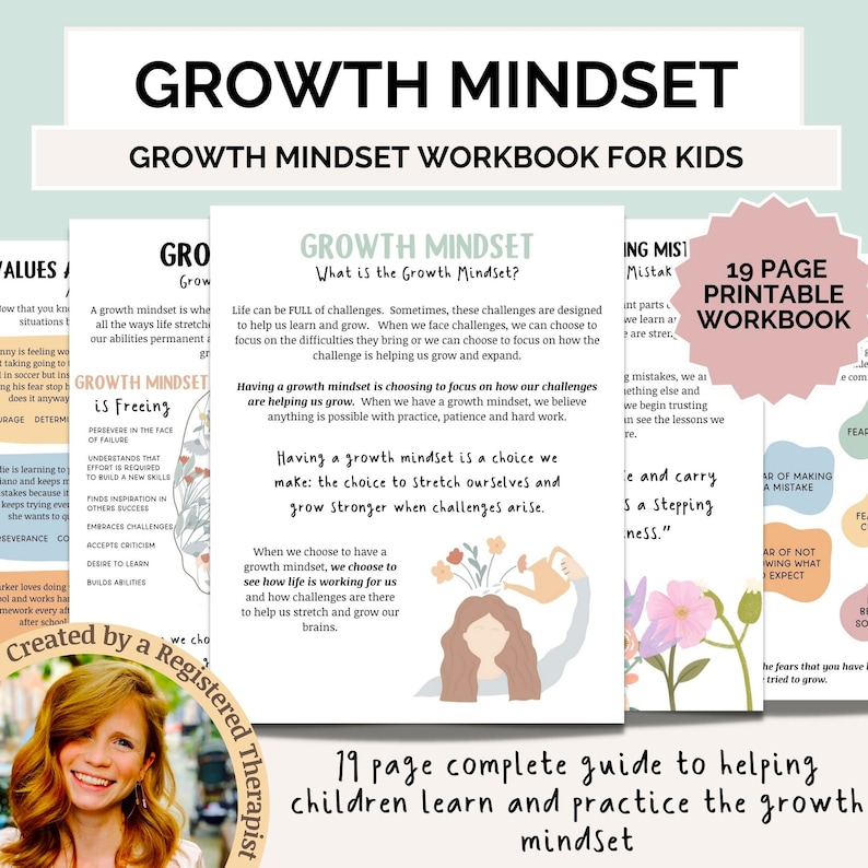 Growth Mindset Therapy Worksheets for Kids, Mindset Workbook for ...
