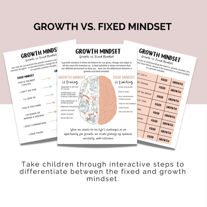 Growth Mindset Therapy Worksheets for Kids, Mindset Workbook for ...