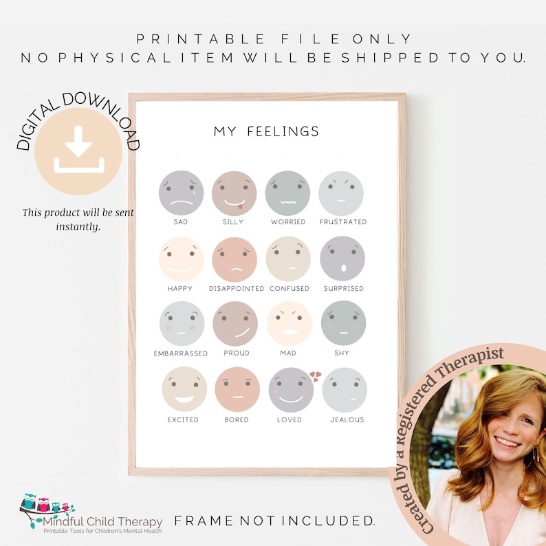 Emotions Poster for Kids, Therapist Office Decor, Feelings Chart ...