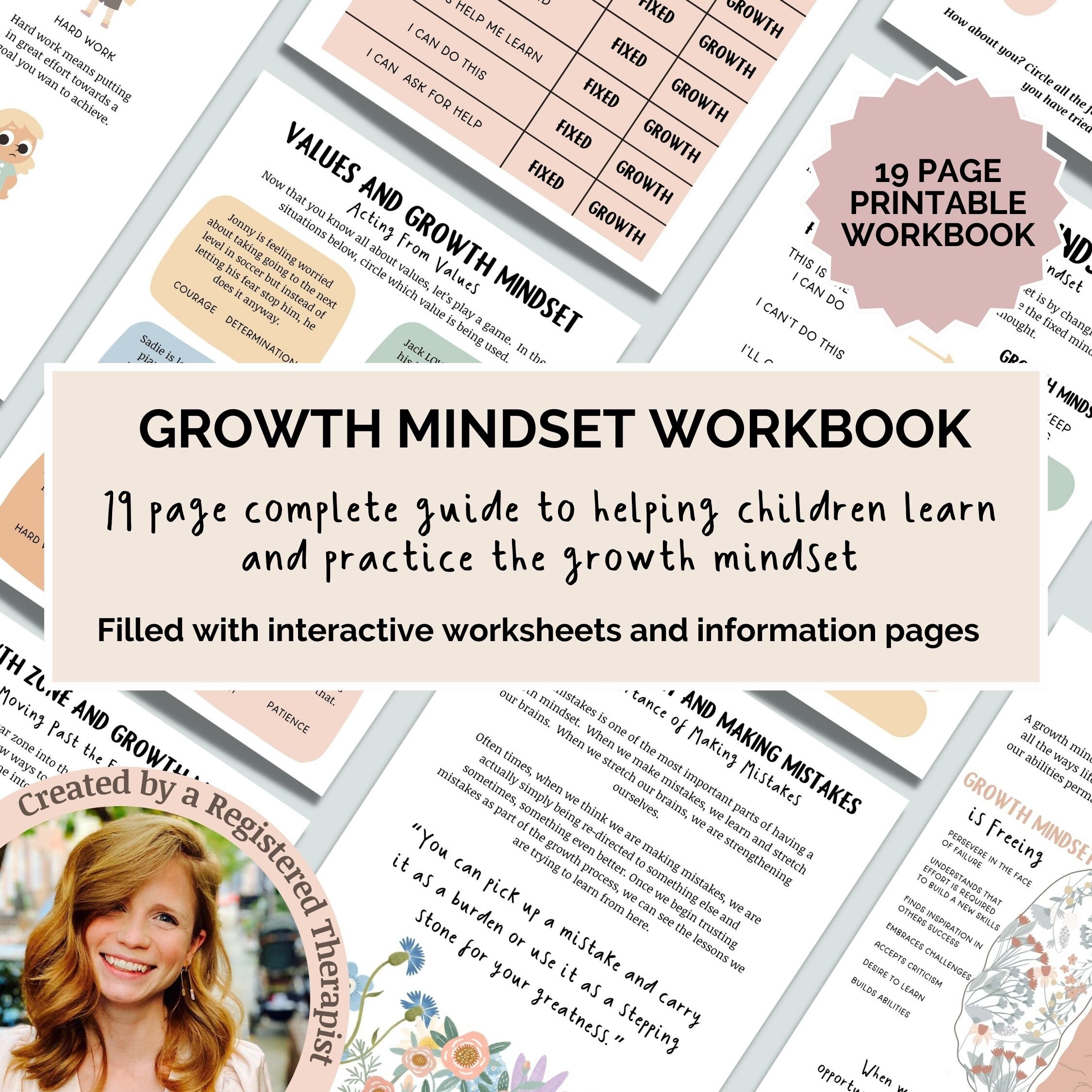 Growth Mindset Therapy Worksheets for Kids, Mindset Workbook for ...