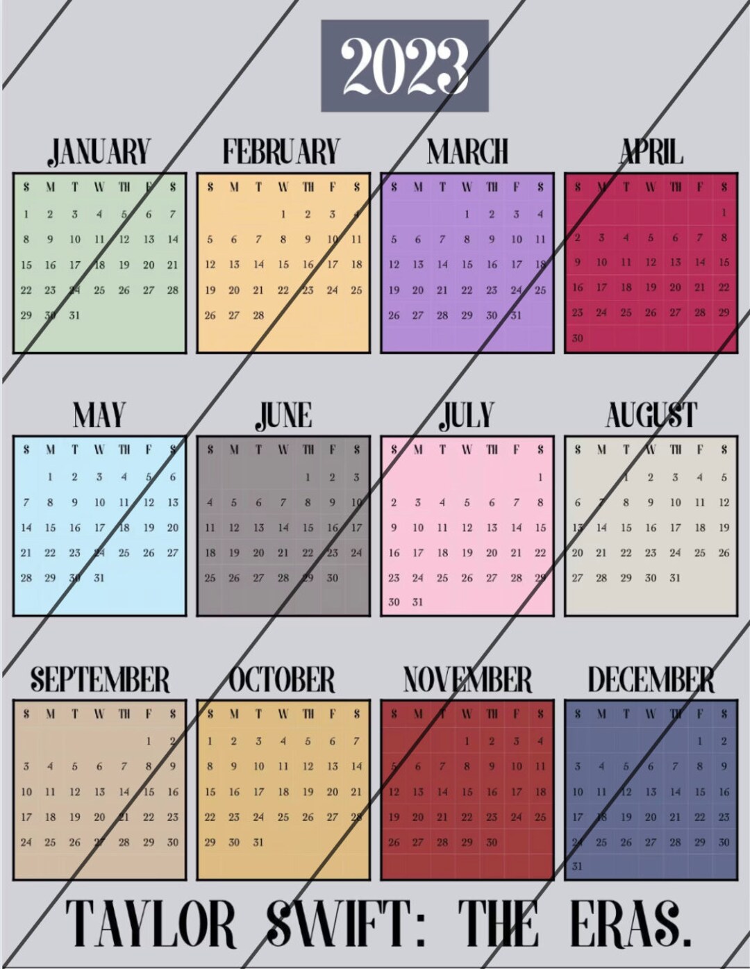 Taylor Swift Eras 2023 Calendar, Printable Calendar, Digital Calendar ...