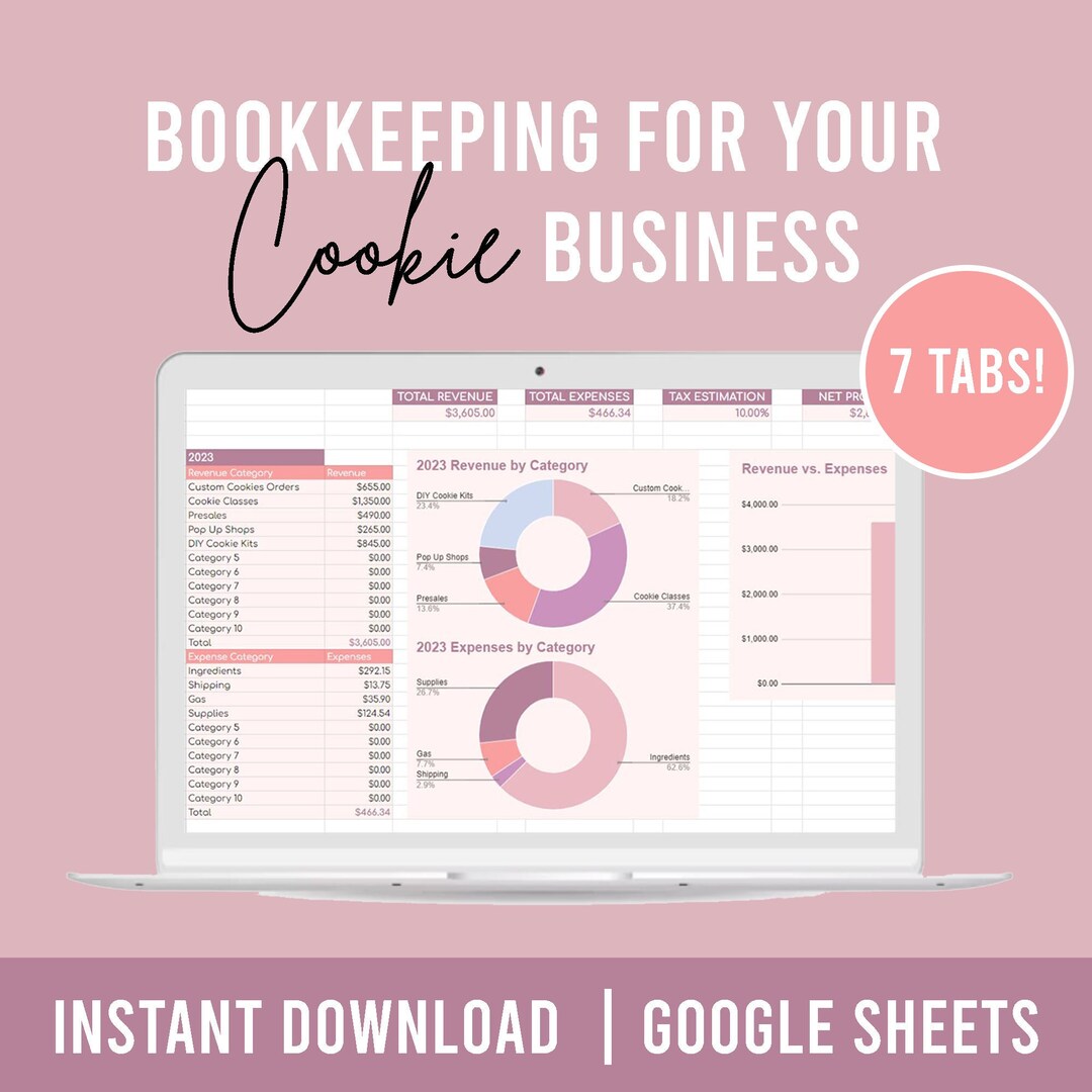Cookie Business Bookkeeping Spreadsheet | Revenue & Expense Tracker ...