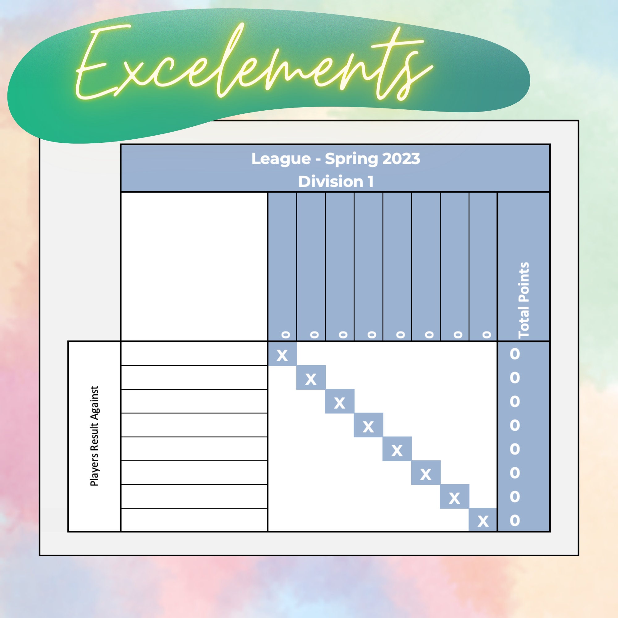 Excel Elements, Templates for Excel, League Table, Microsoft Excel ...