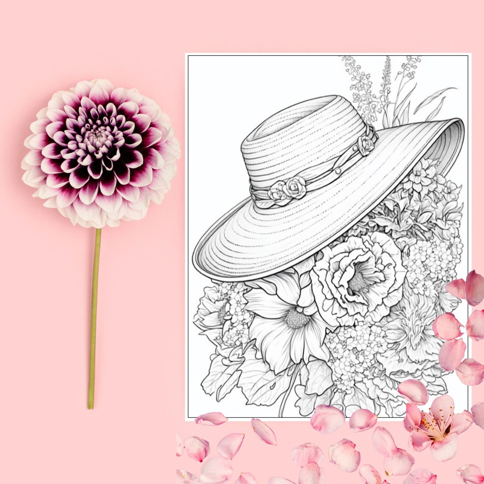 Spring Hats Coloring Pages | Hats and Flowers Coloring Book | 55 ...