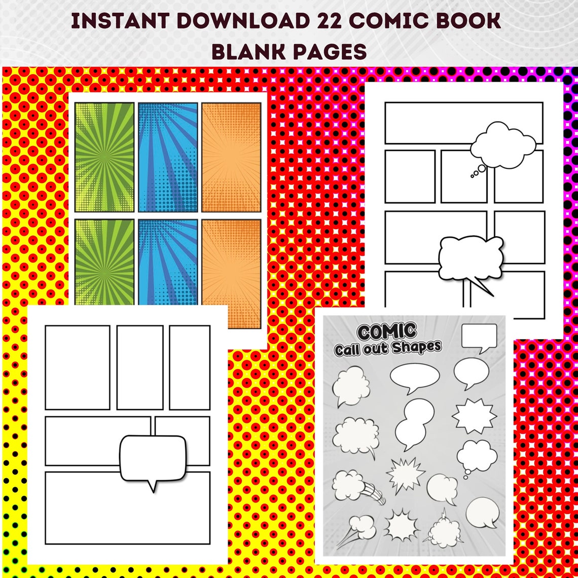 Basic Comic Book Panels, Blank Comic Book Template, Digital Comic Paper ...