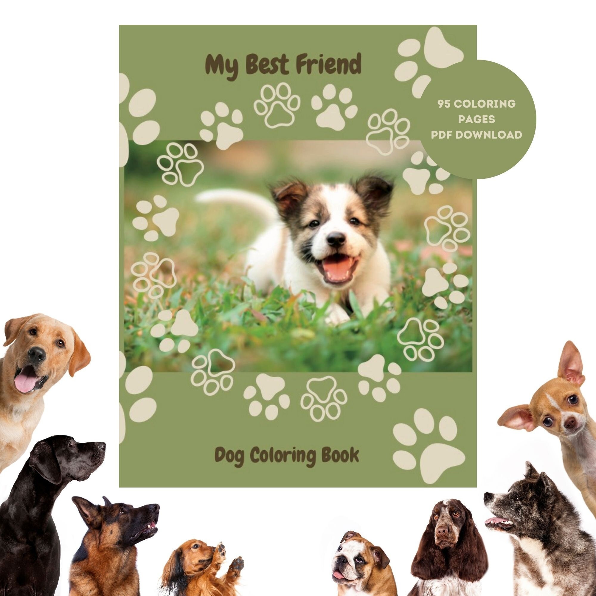 Dog Coloring Pages: My Best Friend Dog Coloring Book 95 Digital ...