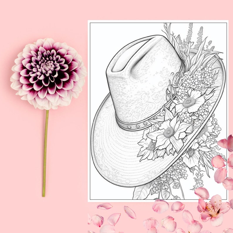 Spring Hats Coloring Pages | Hats and Flowers Coloring Book | 55 ...