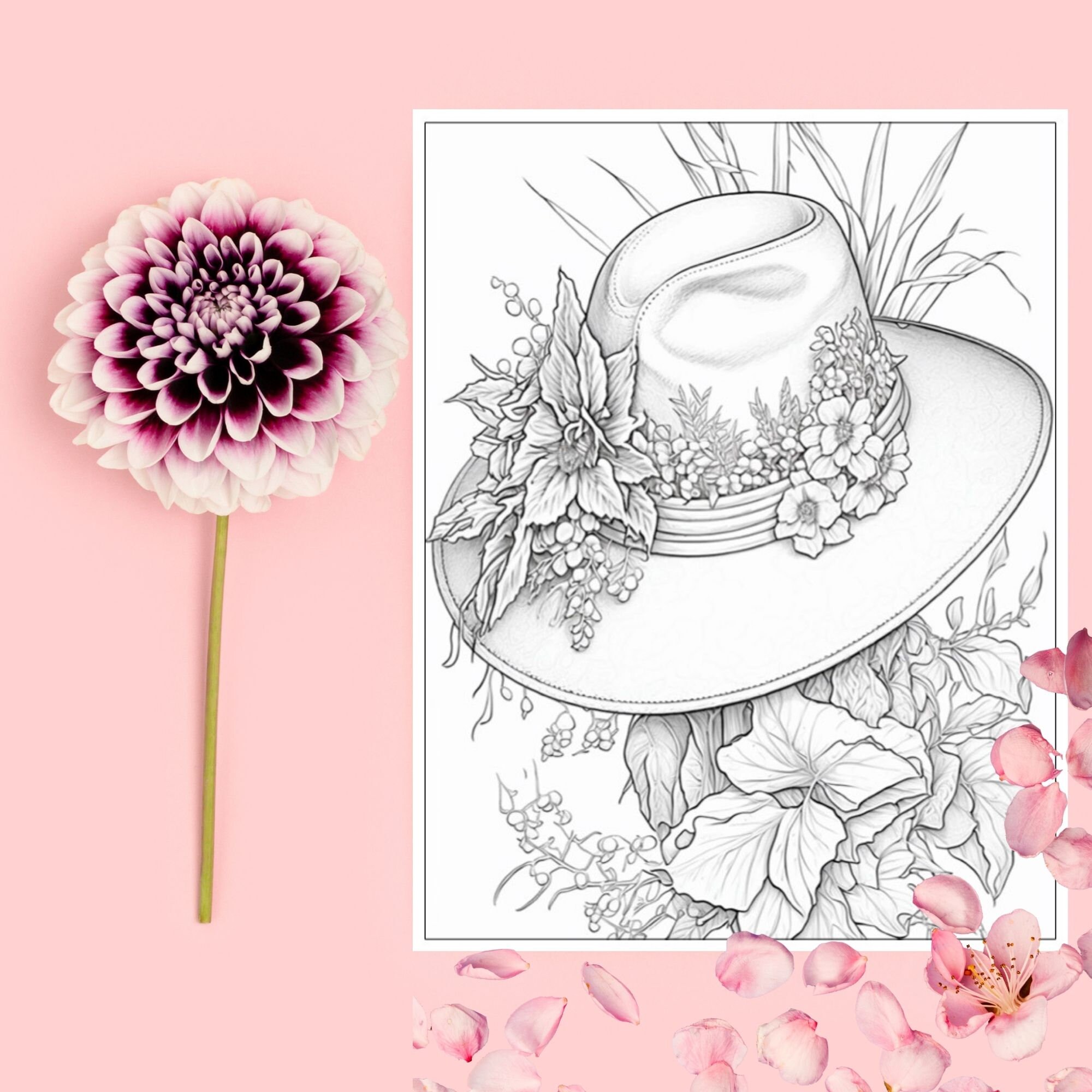 Spring Hats Coloring Pages | Hats and Flowers Coloring Book | 55 ...