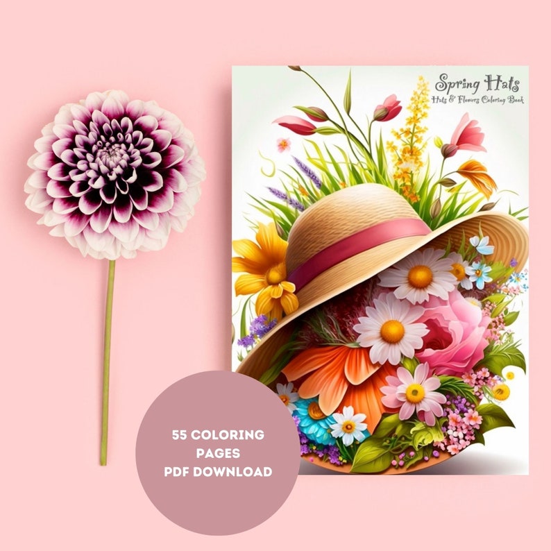 Spring Hats Coloring Pages | Hats and Flowers Coloring Book | 55 ...