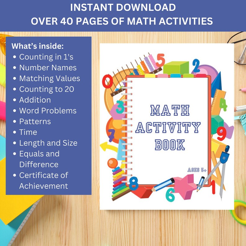 Math Activity Pages for Kids Ages 5+, Number Activity Pages for ...
