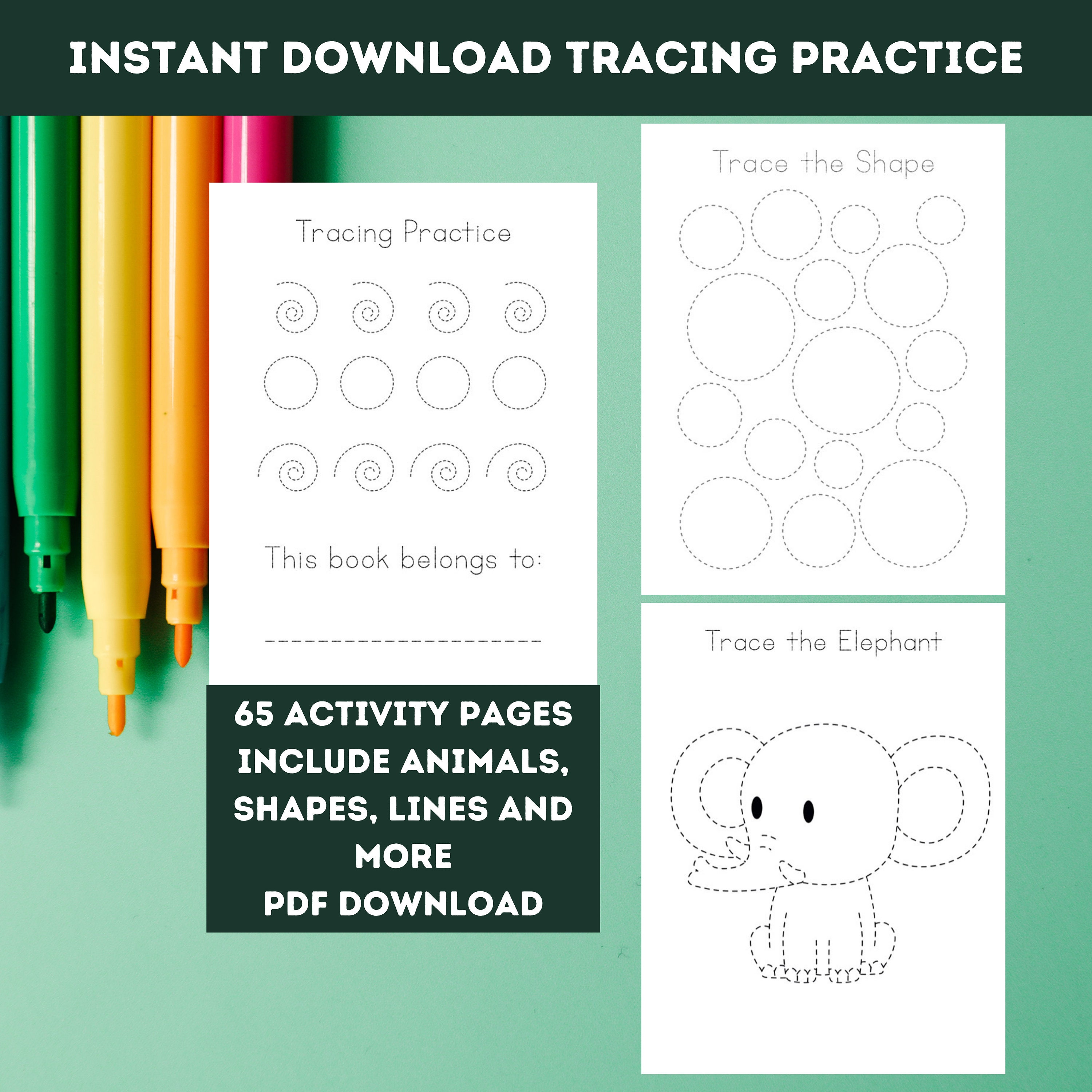 Tracing Practice and Activity Pages for Kids and Toddlers - Etsy