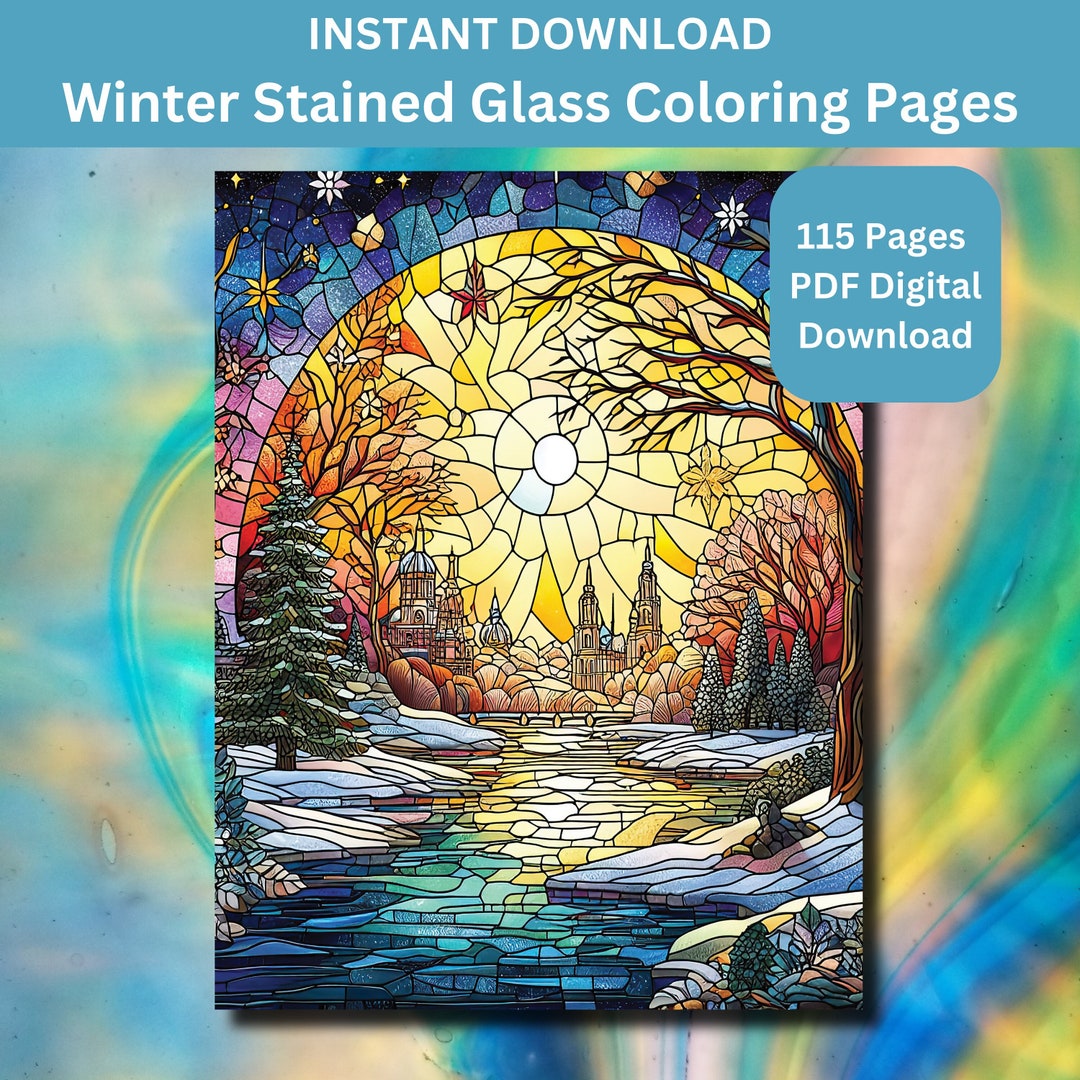Winter Stained Glass Coloring Book Collection, 115 Pages for Adults and ...