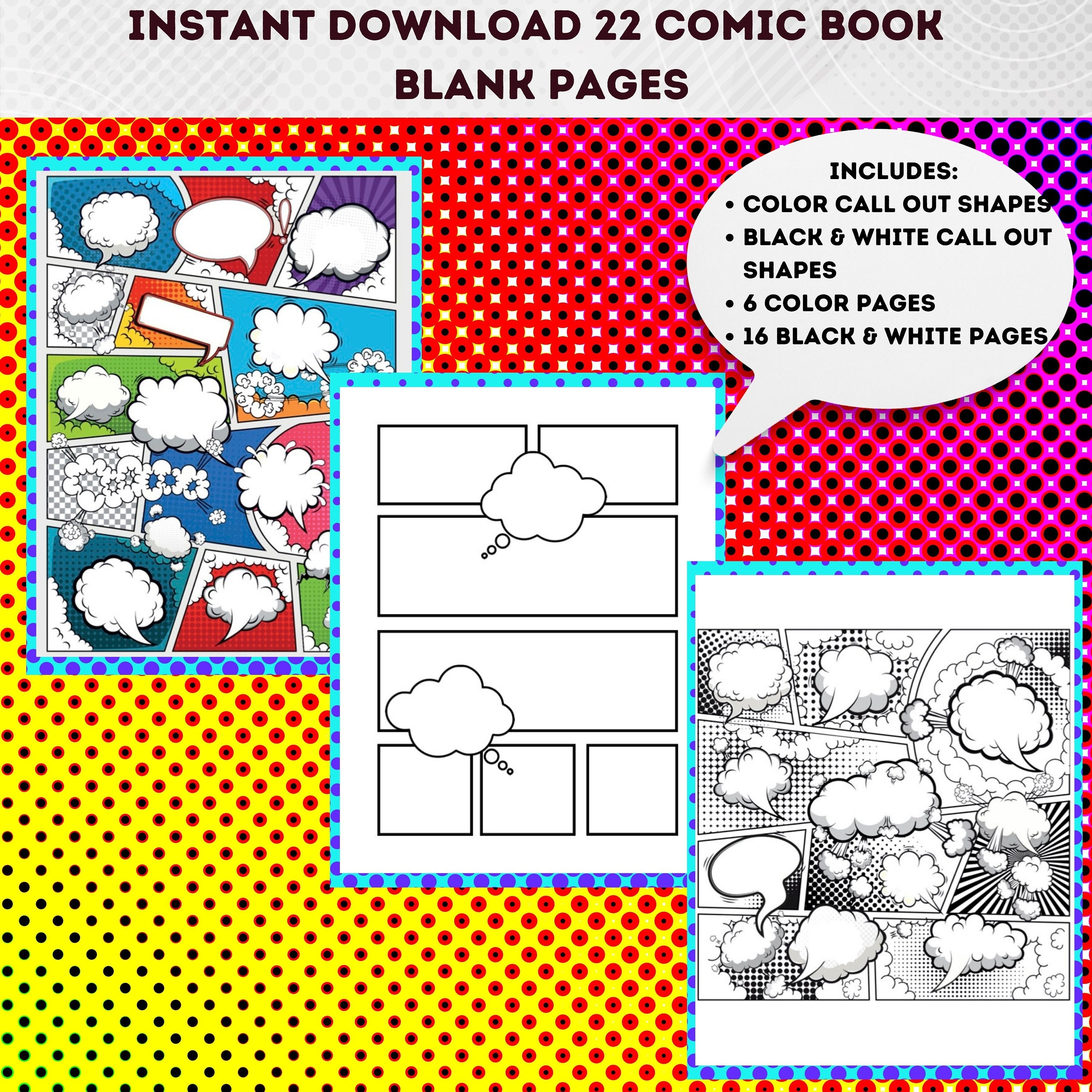 Basic Comic Book Panels, Blank Comic Book Template, Digital Comic Paper ...