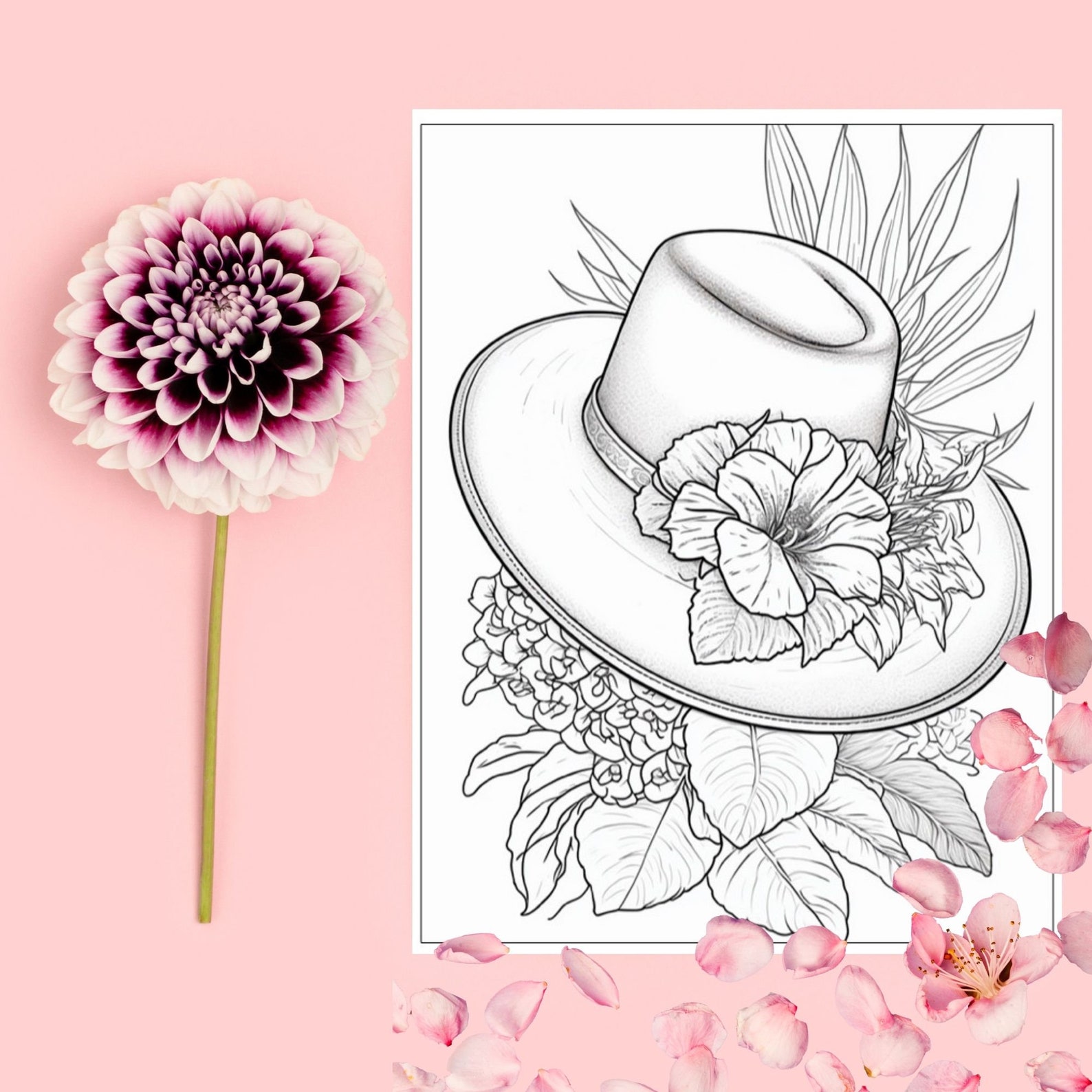 Spring Hats Coloring Pages | Hats and Flowers Coloring Book | 55 ...
