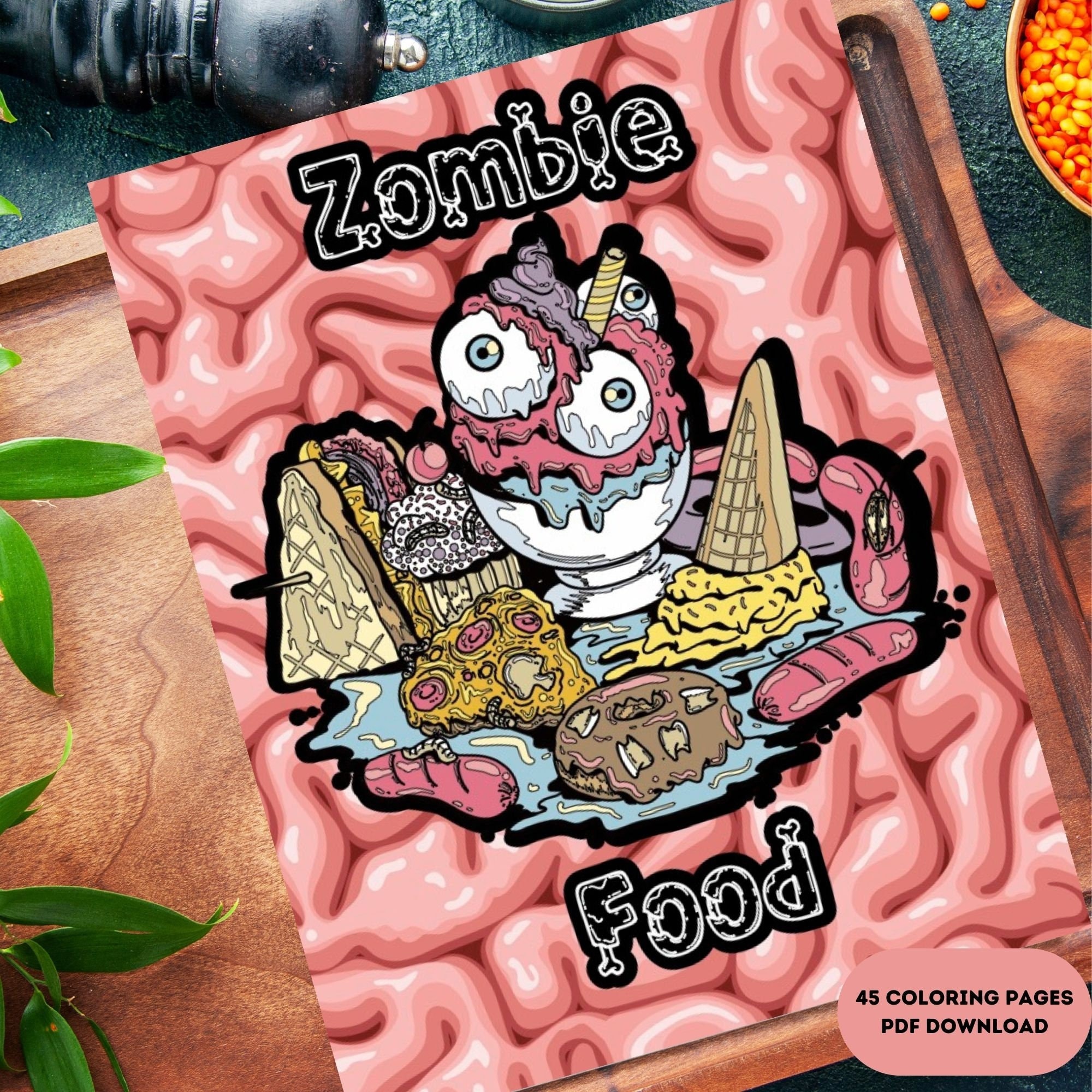 Zombie Coloring Pages: Zombie Food Coloring Book 45 Digital Coloring ...
