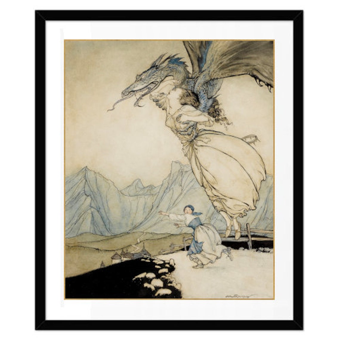 Arthur Rackham, Dragon, Queen, Allies' Fairy Book, Myth, Legend, Golden ...