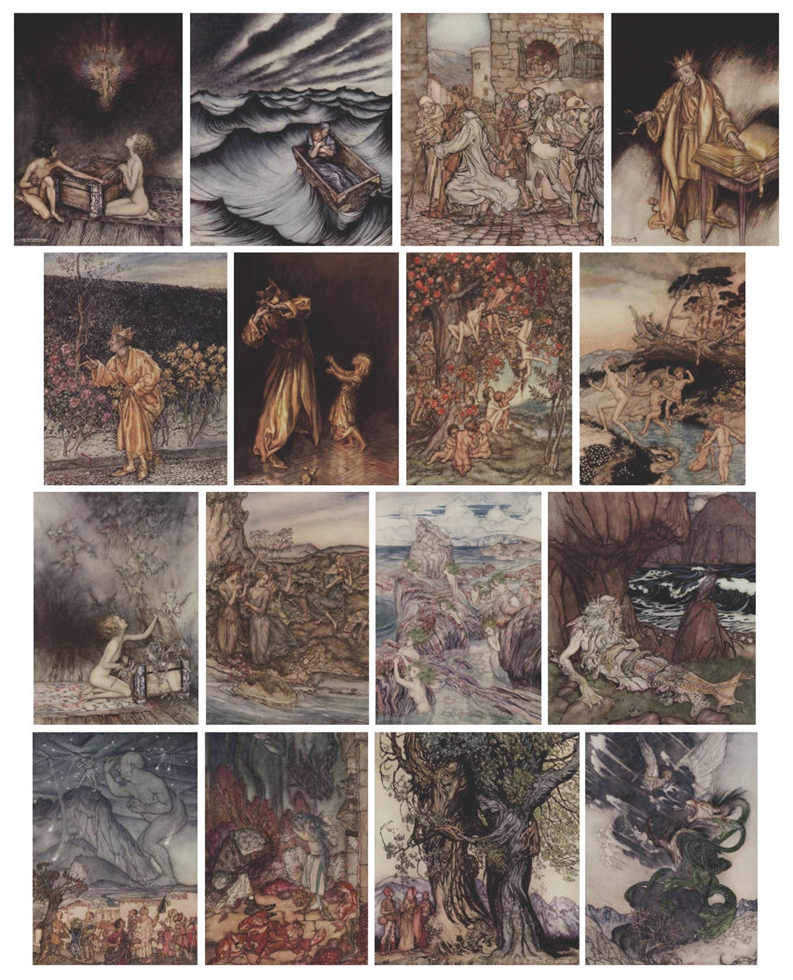 Arthur Rackham - "hawthorne's Wonder Book" (1922): 16 Greeting Cards ...