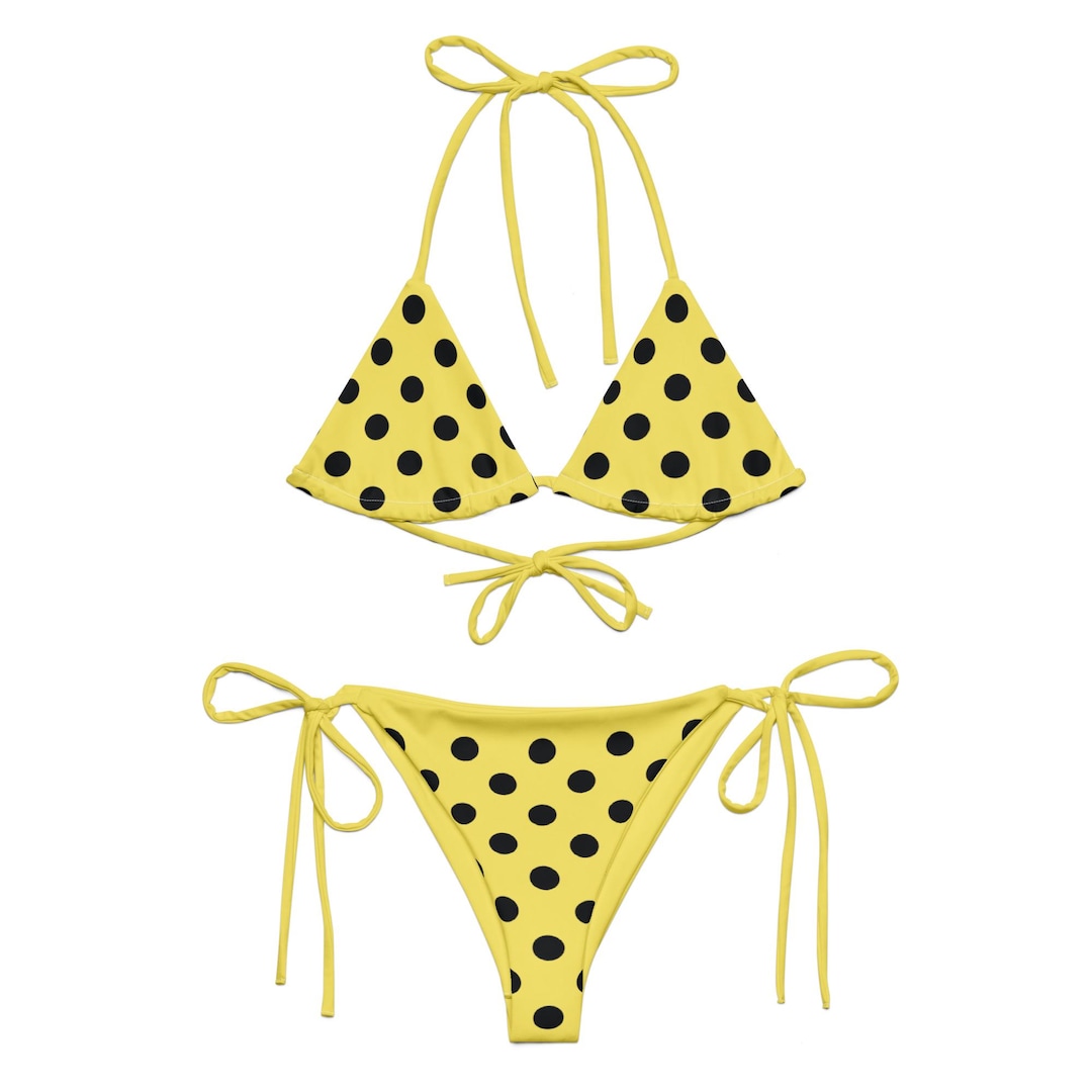 Yellow Polka Dot Bikini Set, Yellow String Bikini, Retro Printed Bikini ...