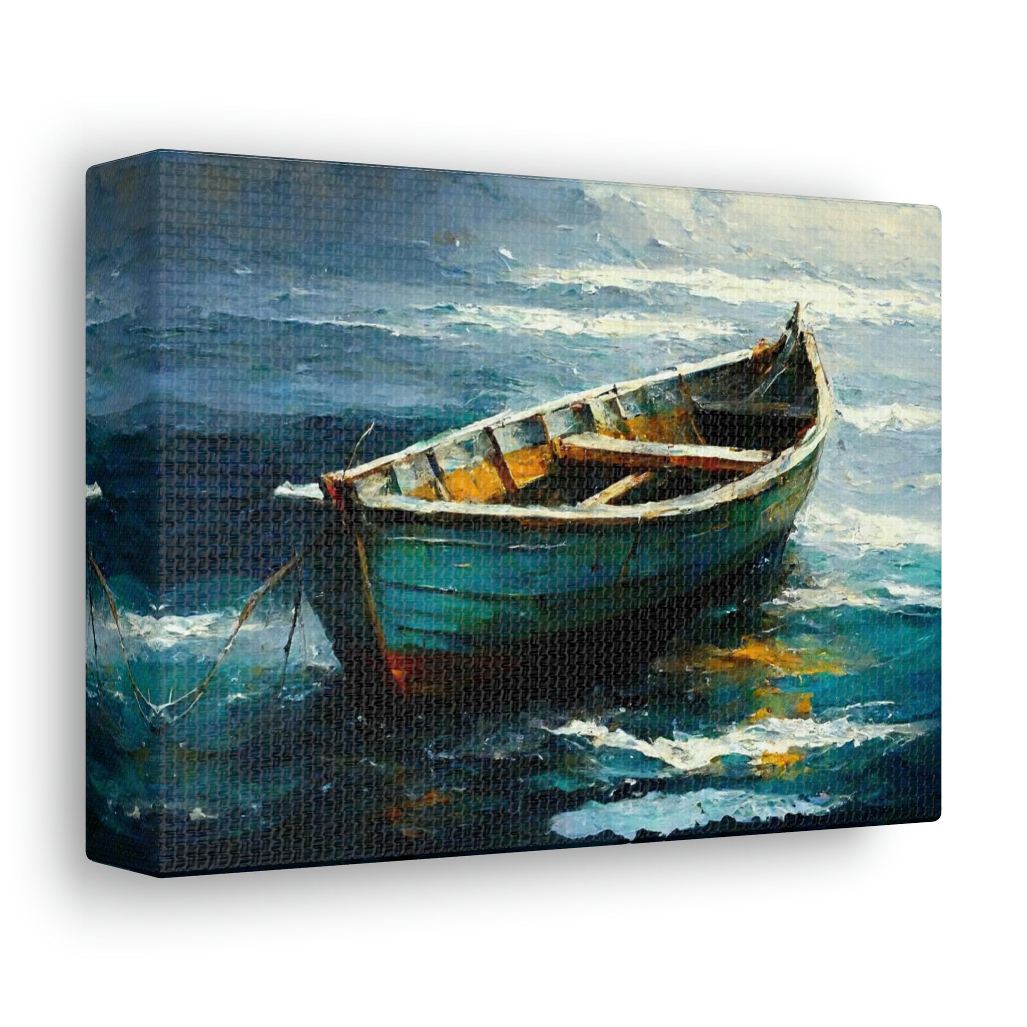 Small Boat Oil Painting Canvas Wall Art, Boat at Sea Print Room Decor ...