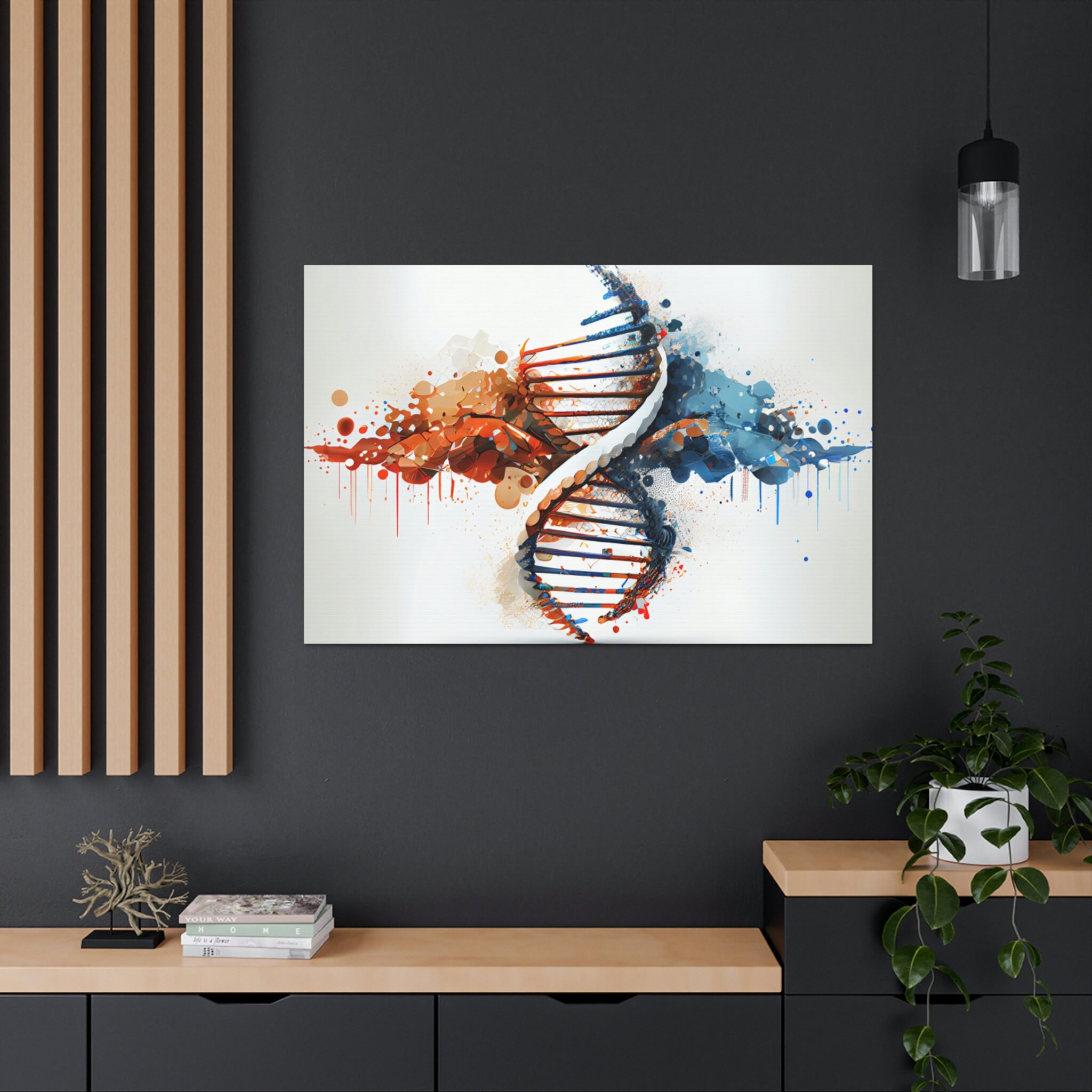 DNA Strand Splatter Painting Canvas Wall Art, Modern DNA Print Room ...