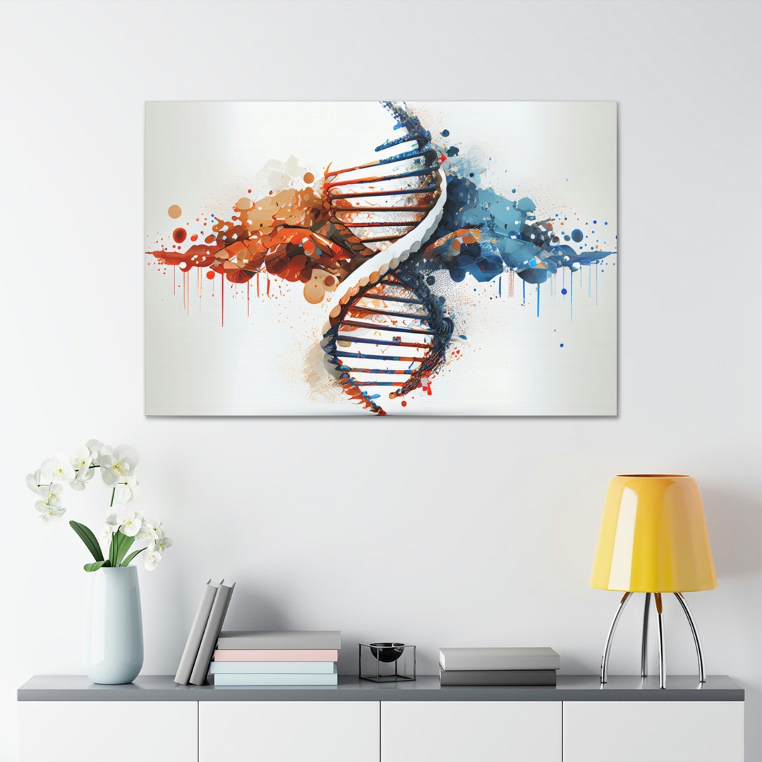 DNA Strand Splatter Painting Canvas Wall Art, Modern DNA Print Room ...