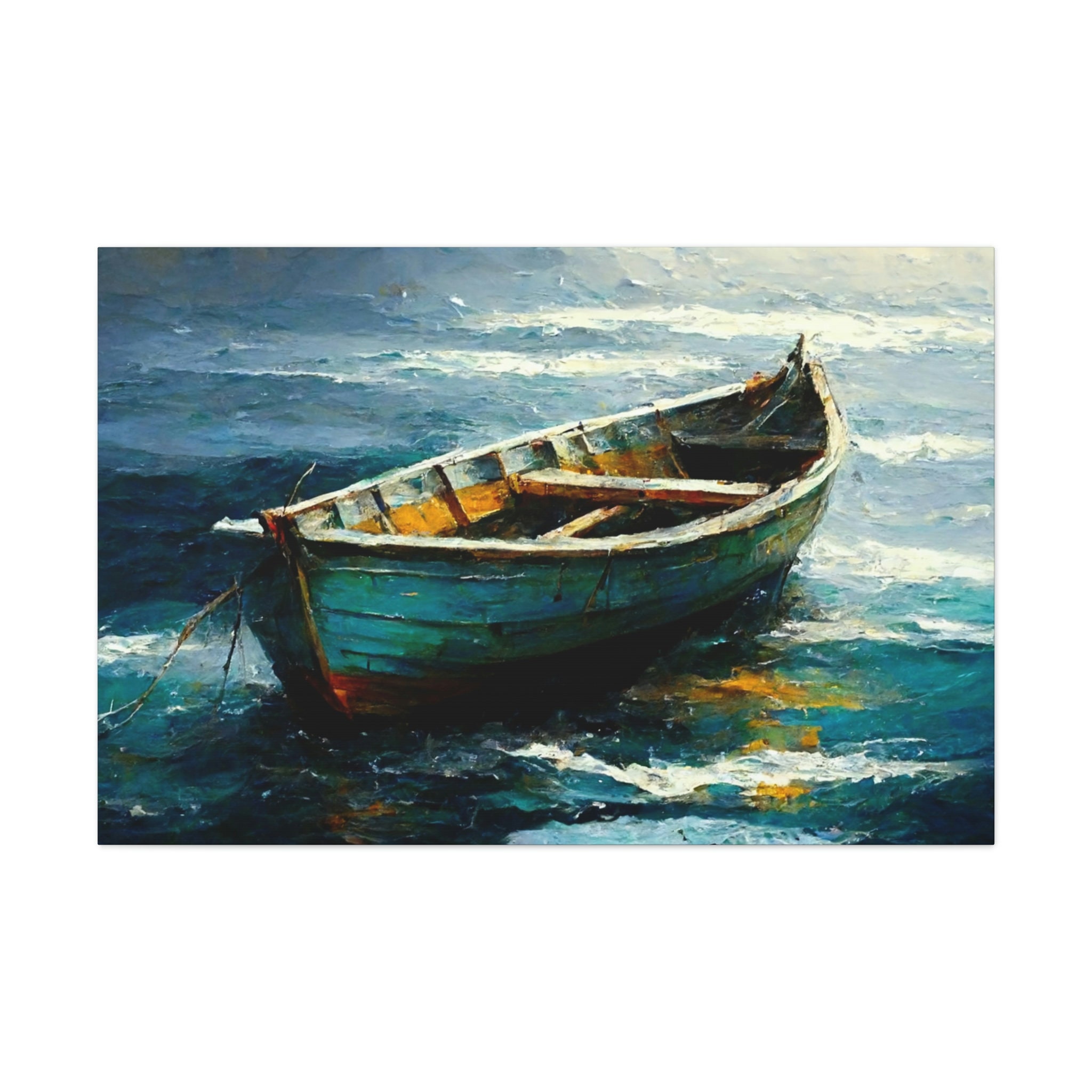 Small Boat Oil Painting Canvas Wall Art, Boat at Sea Print Room Decor ...