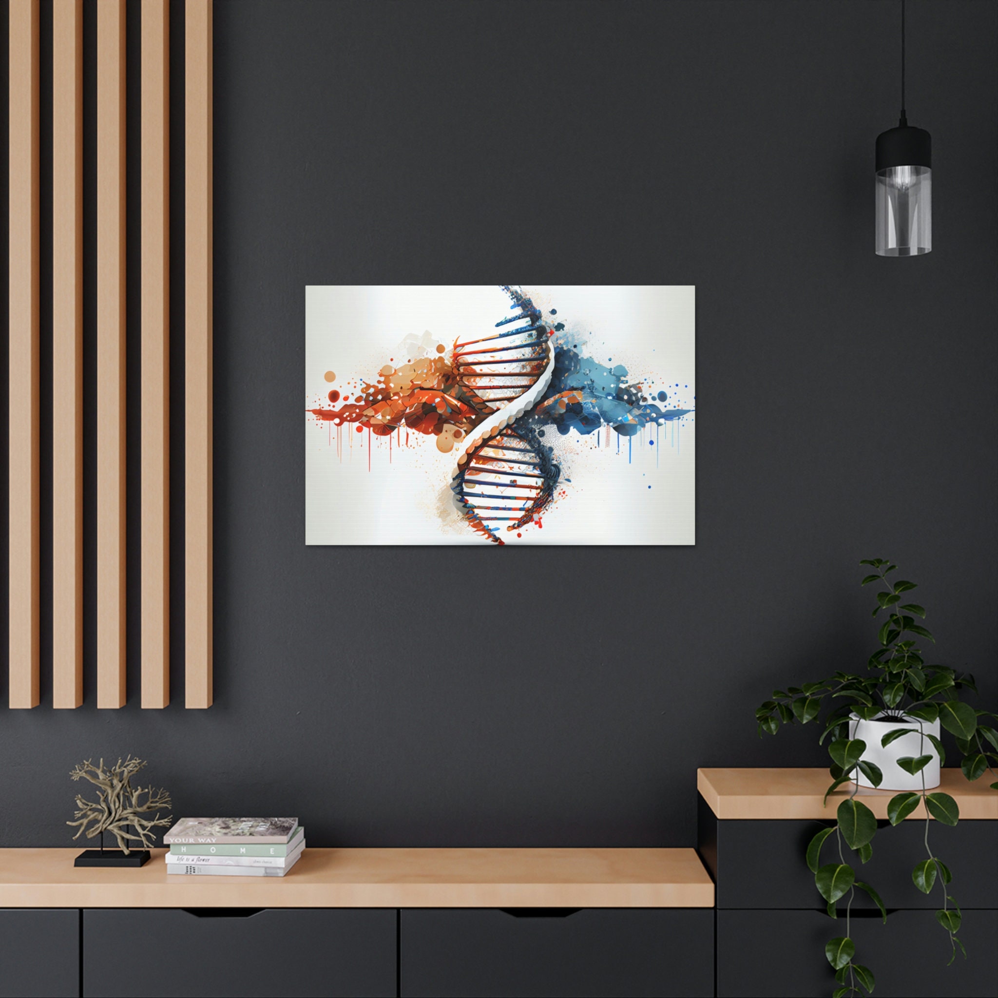 DNA Strand Splatter Painting Canvas Wall Art, Modern DNA Print Room ...
