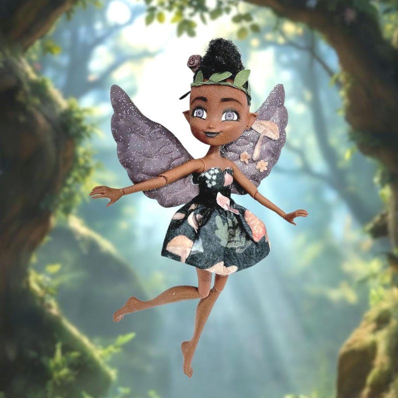 Custom OOAK Repaint, Mushroom Fairy, Custom Art Doll With Purple Wings ...