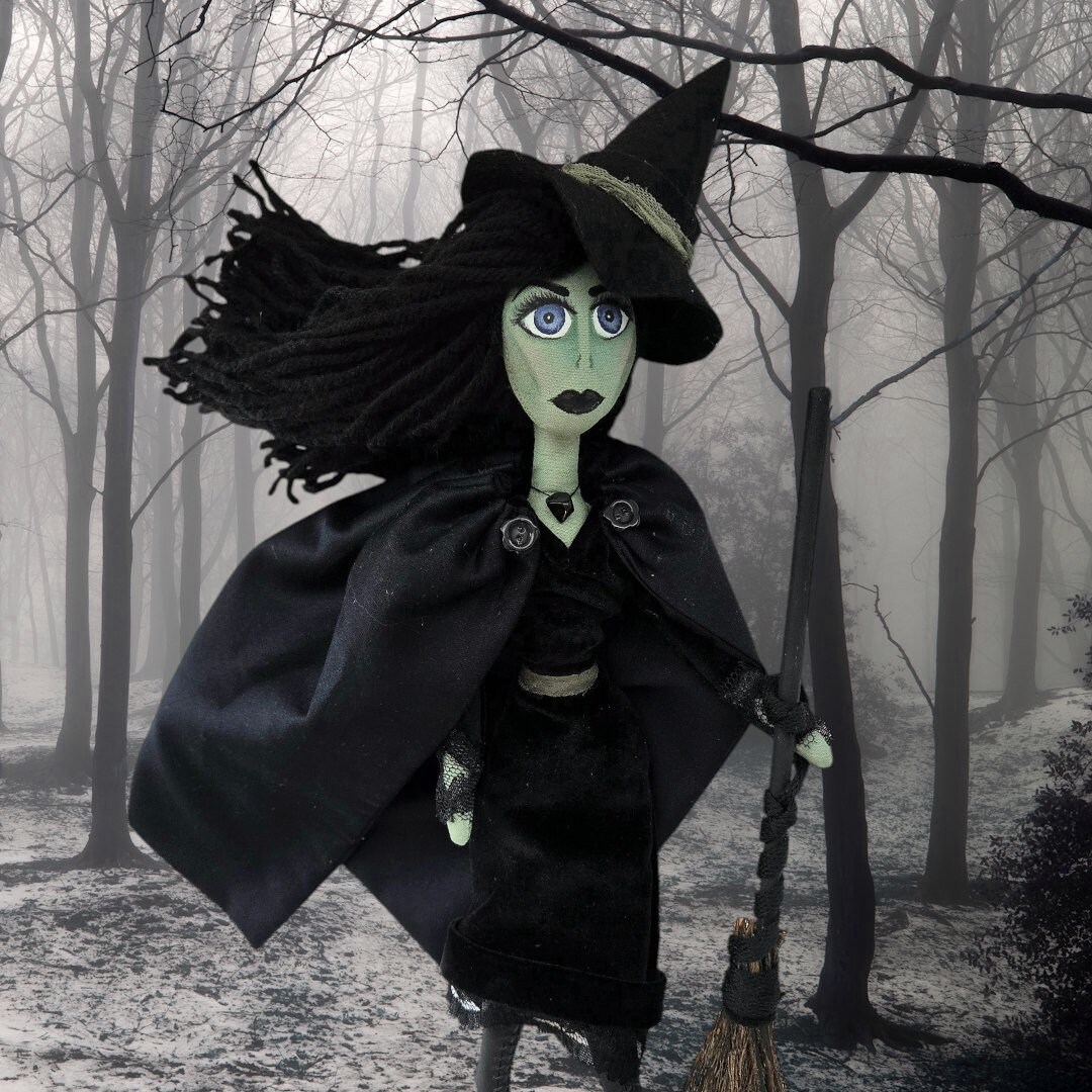 Wicked Witch Doll, Handmade and Handpainted 12in Ooak Green Wicked ...