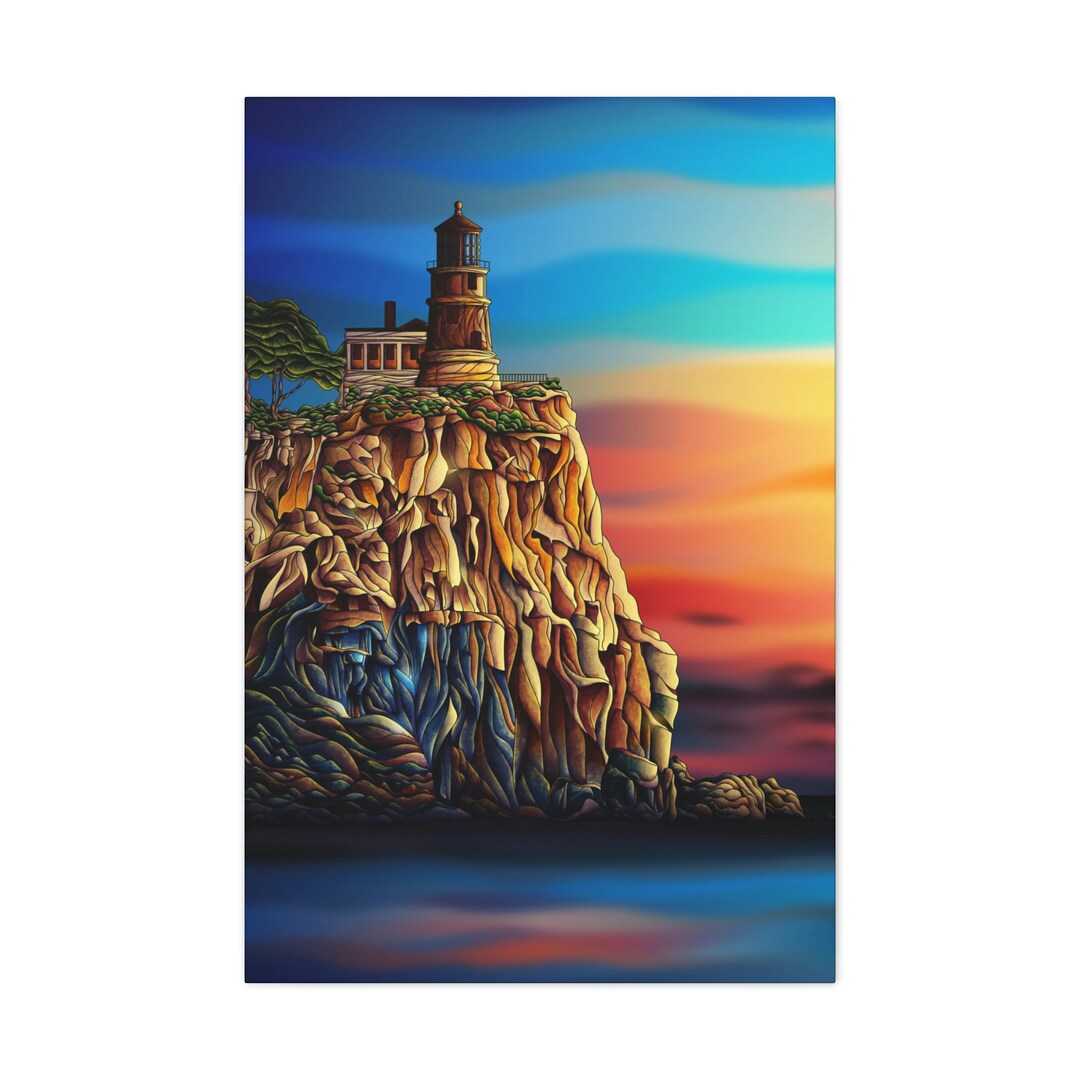 Split Rock Lighthouse Print on Canvas / Modern Nature Print of MN North ...