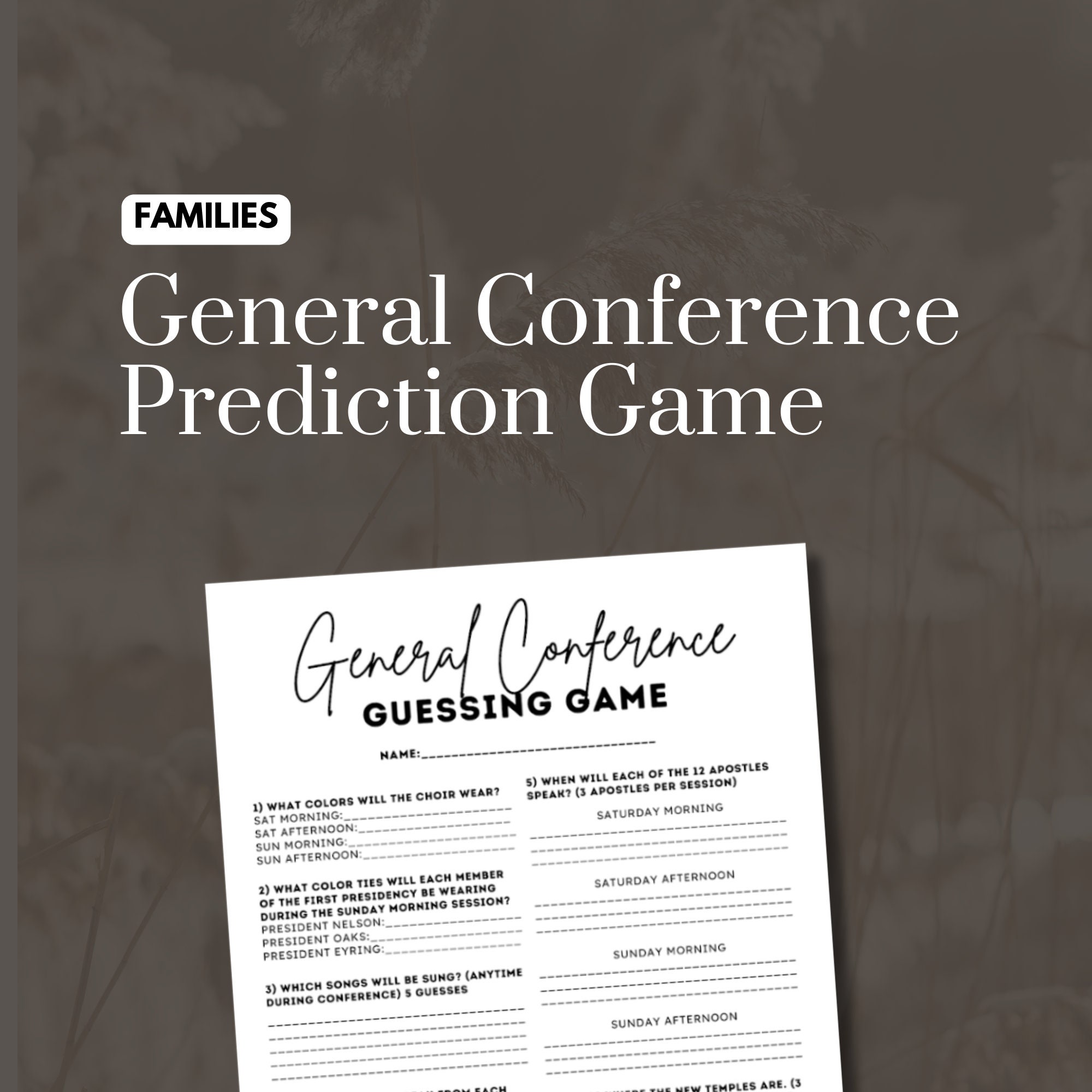 LDS General Conference Guessing Game for Families - Etsy