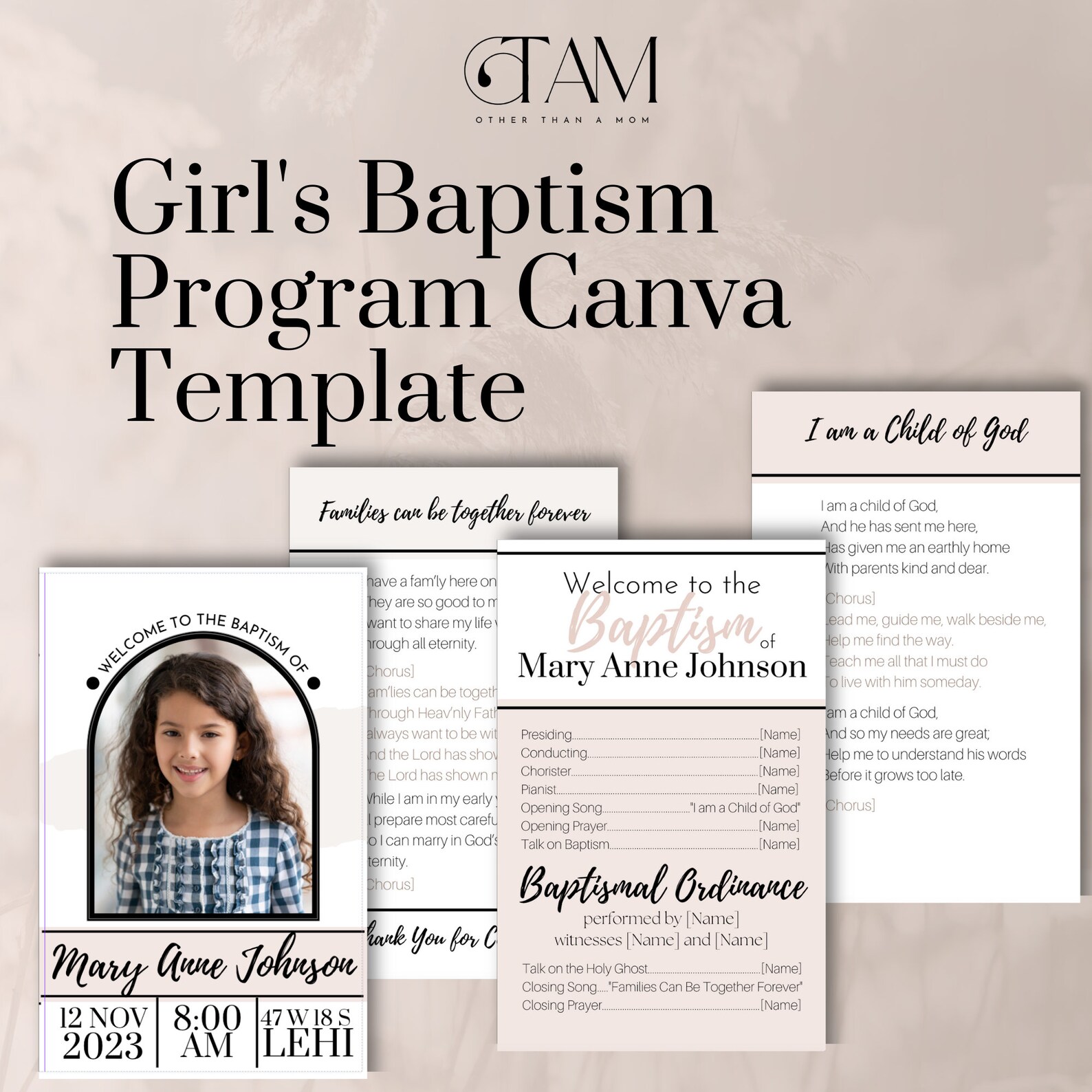 LDS Baptism Program Girls 8yr Old Modern Pink Canva Template ...