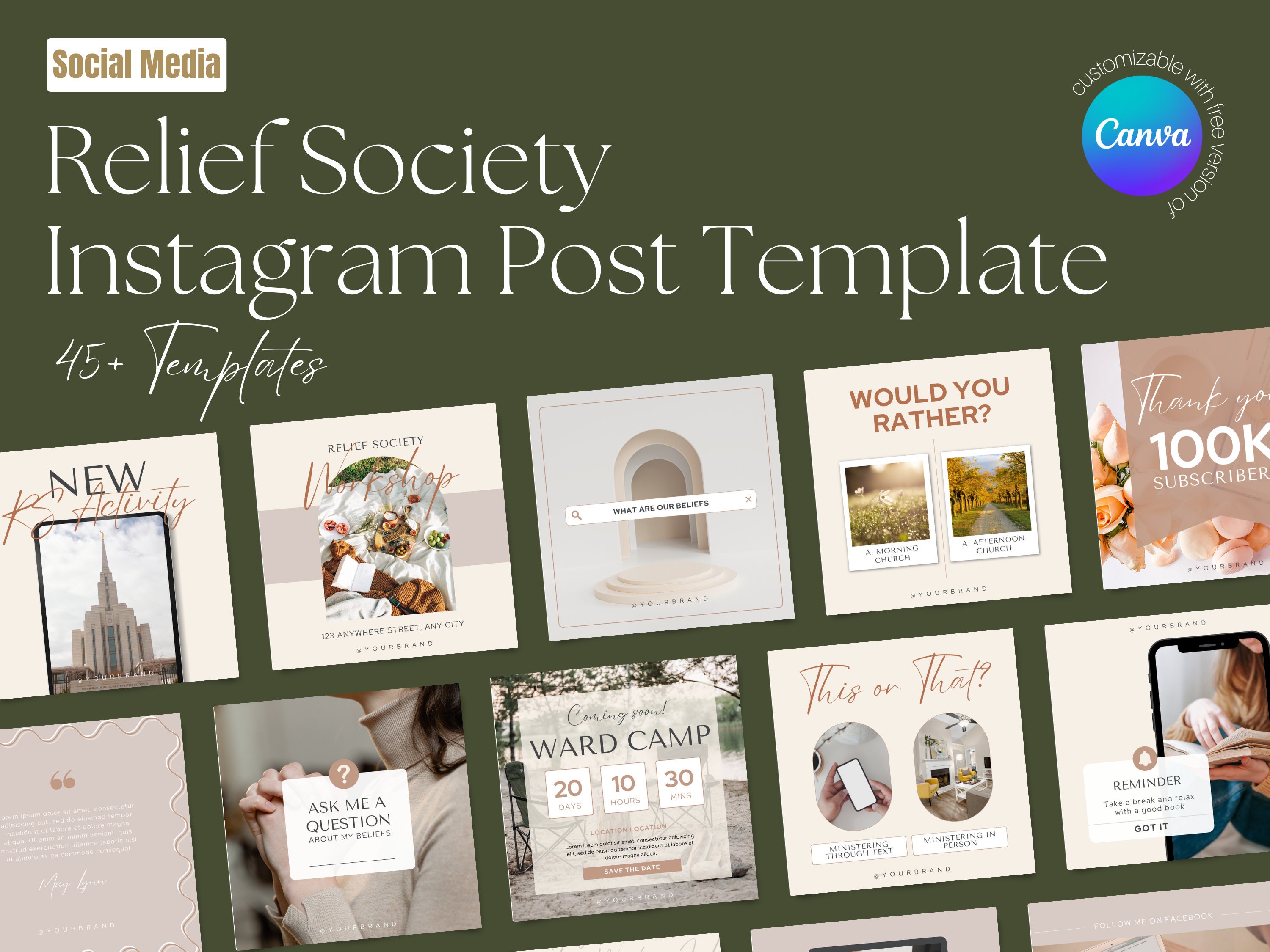 Relief Society Instagram Post Templates LDS Social Media - Etsy