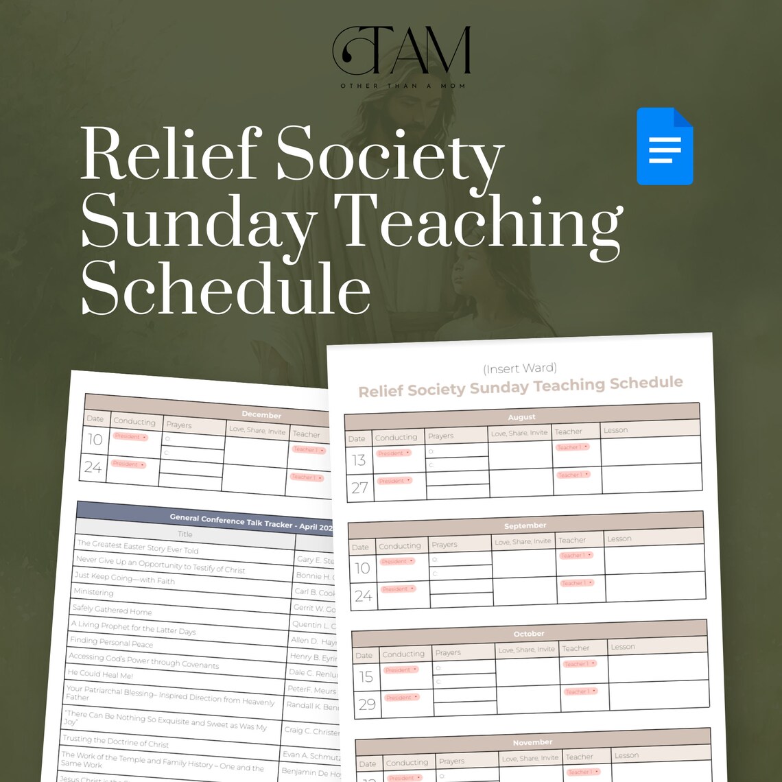LDS Relief Society Sunday Teaching Schedule Google Doc Organization ...