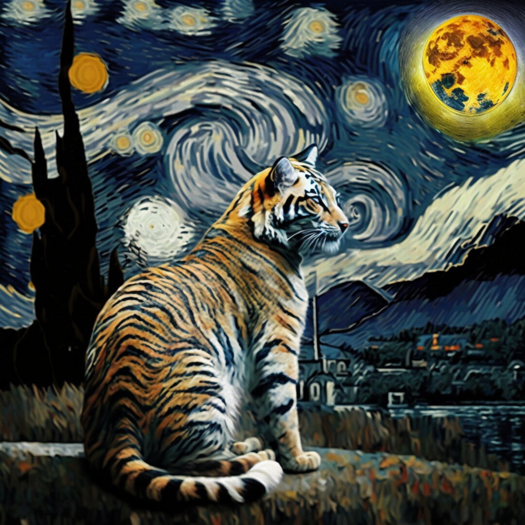 A Von Gogh Picture With a Tiger on a Moon - Etsy