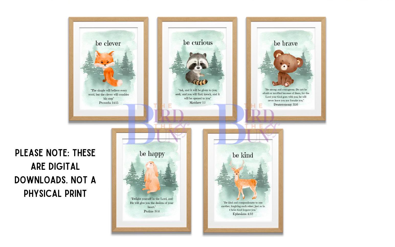 Woodland Nursery Wall Art, Watercolor Animals and Bible Verses ...