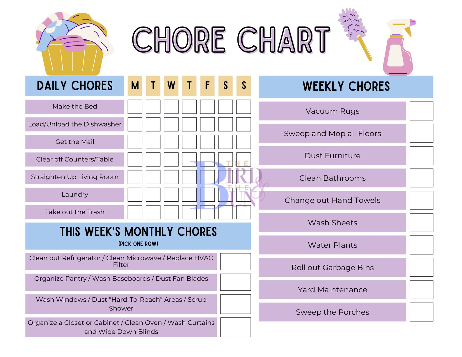 Daily weekly monthly Chore Chart For An Always Clean Home Ready to