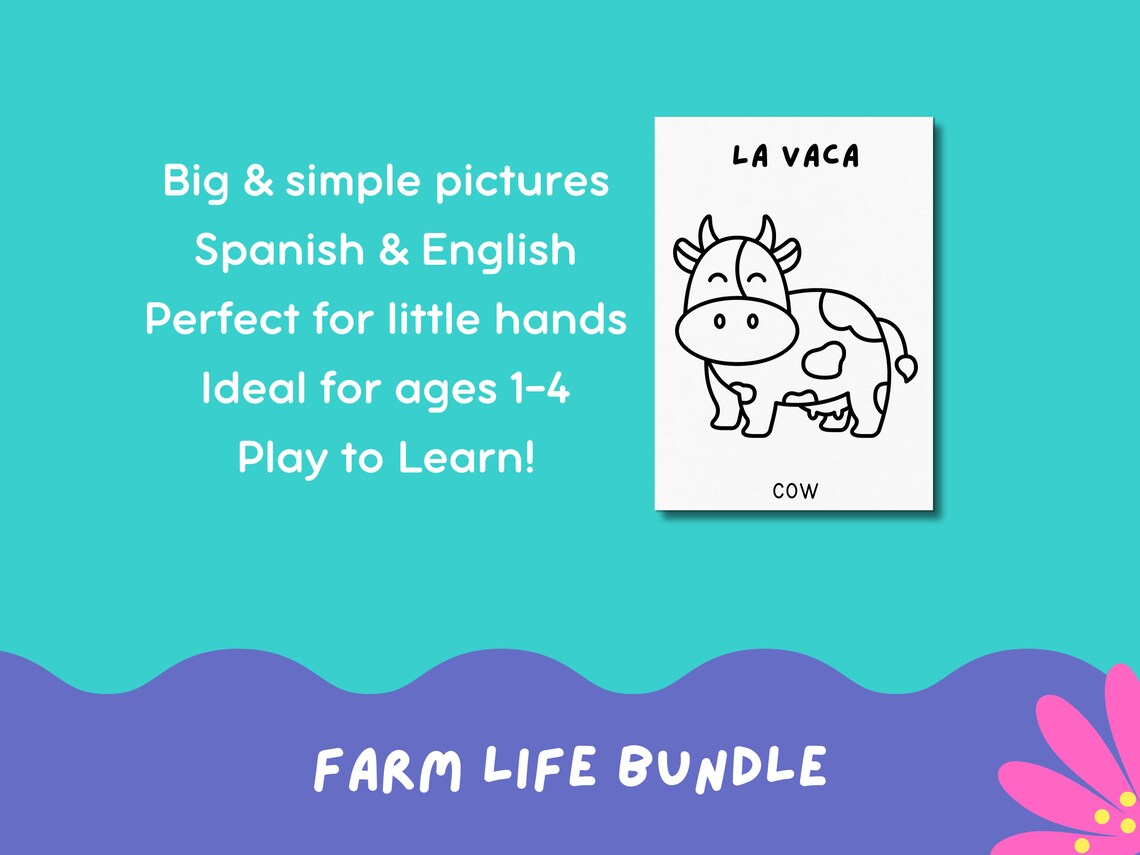 Farm Animal Coloring Pages, Bilingual Coloring Bundle, English Spanish ...