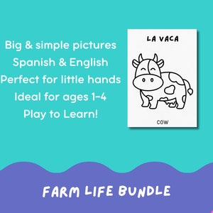 Farm Animal Coloring Pages, Bilingual Coloring Bundle, English Spanish ...