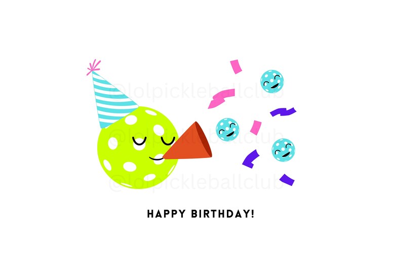 Pickleball Happy Birthday Card Cute Fun Pickleball Design Printable ...