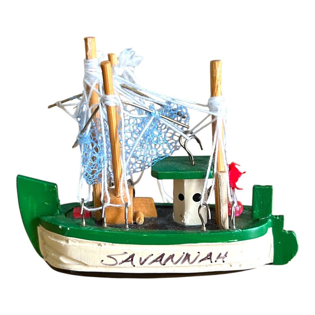Vintage Miniature Fishing Ship Boat Trawler Nautical Wooden Ornament ...