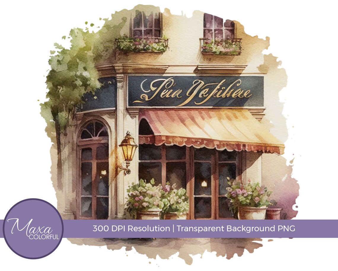 Watercolor Paris Cafe Clipart. Digital Watercolor. Bakery Pastel ...