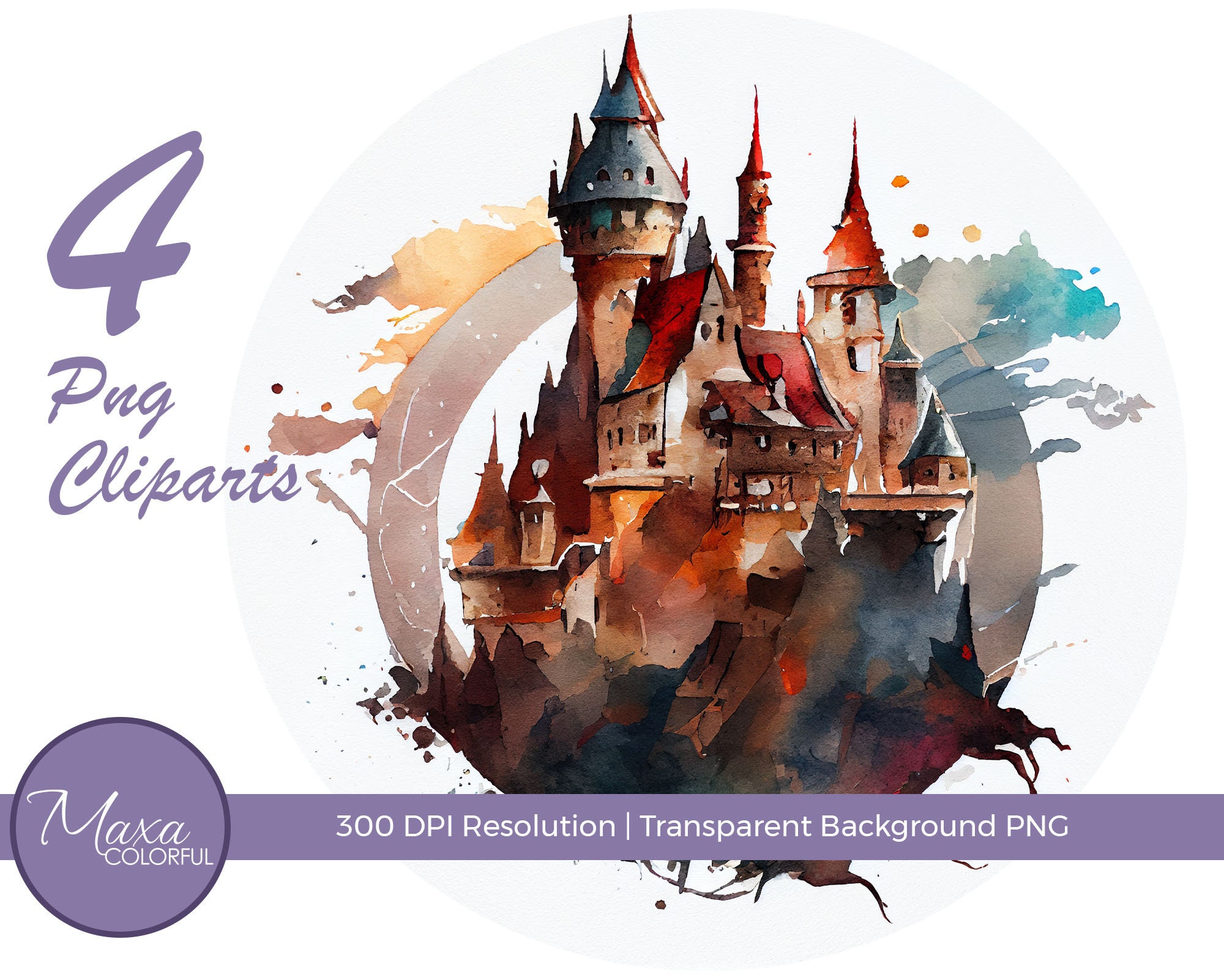 Watercolor Castle Clipart. Digital Watercolor. Medieval Castle - Etsy