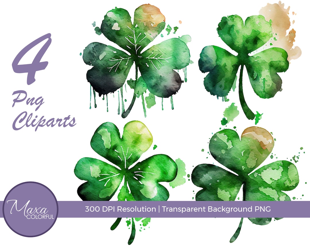 Watercolor Shamrock Clipart. Digital Watercolor. Clover Pastel Clipart ...