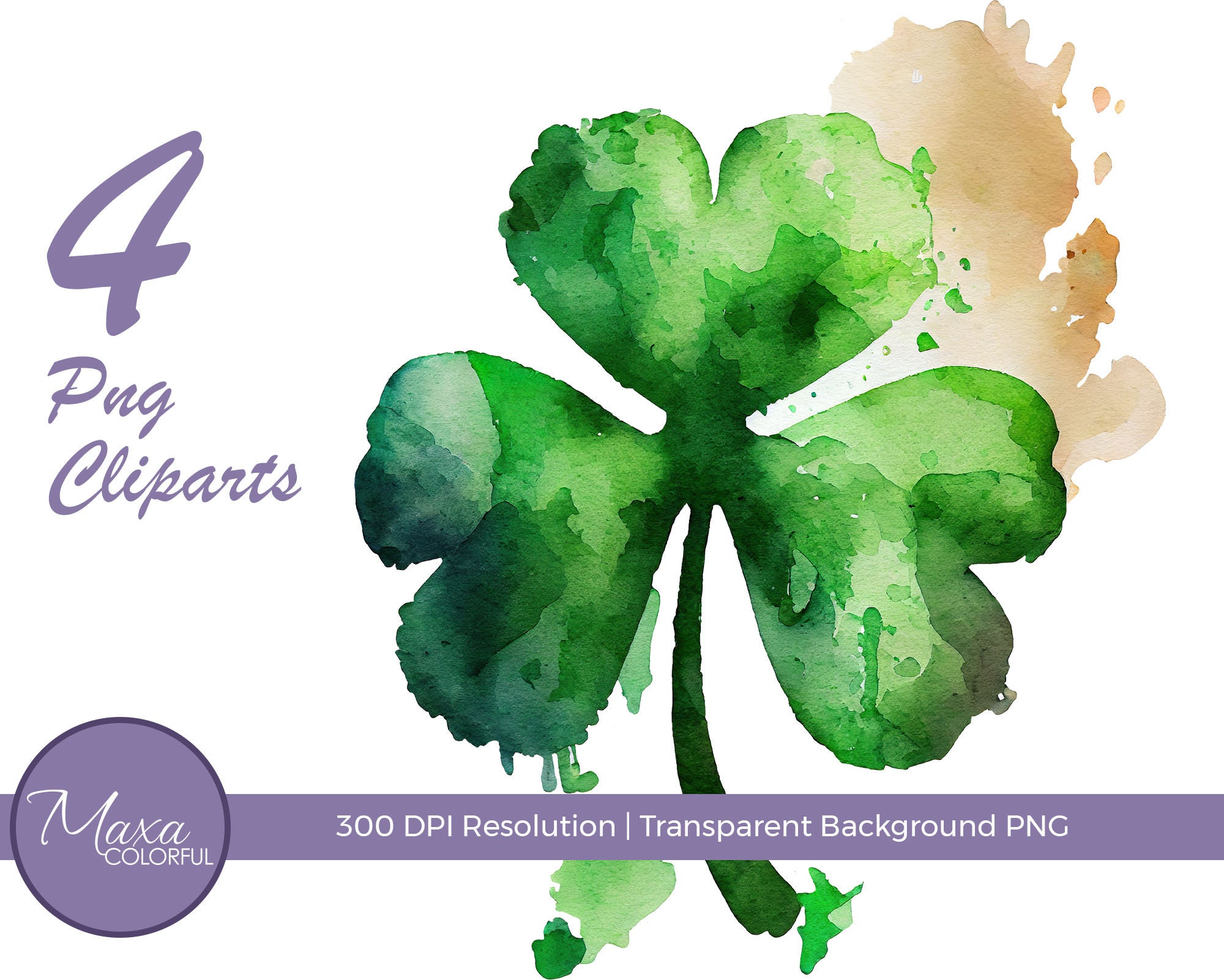 Watercolor Shamrock Clipart. Digital Watercolor. Clover Pastel Clipart ...