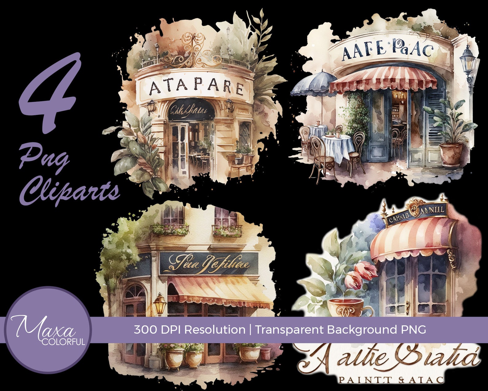 Watercolor Paris Cafe Clipart. Digital Watercolor. Bakery Pastel ...